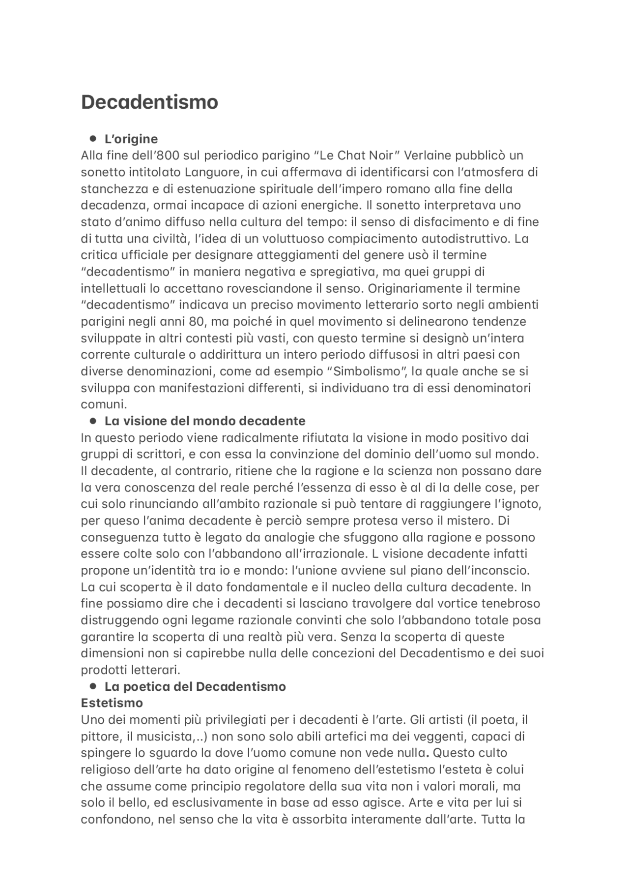 I Caratteri Principale Del Decadentismo In Italia Docsity