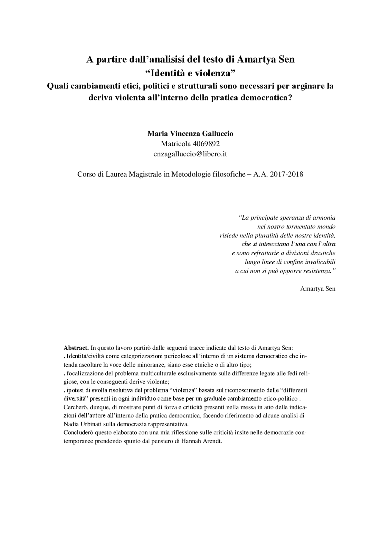 Identità E Violenza Di Asen Tesine Universitarie Di Filosofia Docsity