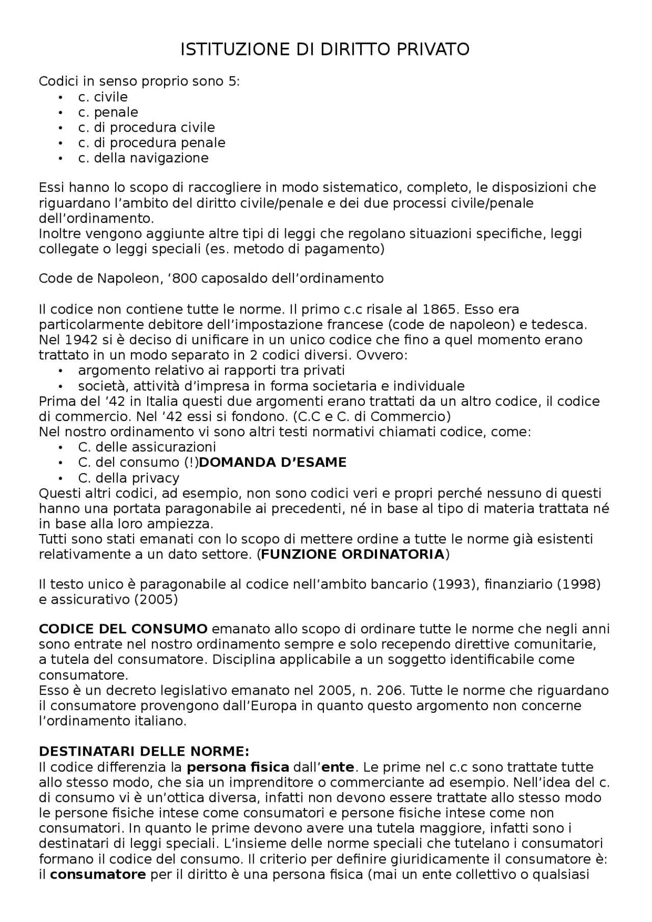 Appunti esame di diritto privato - Docsity