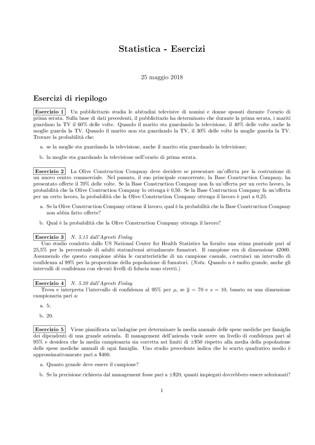 Esercizi Di Statistica Docsity