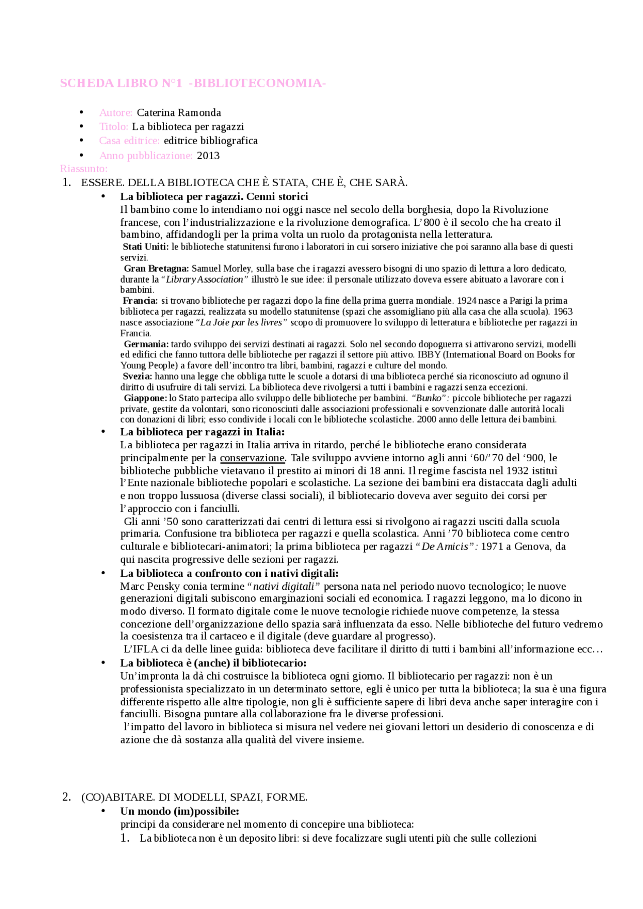 La Biblioteca Per Ragazzi Docsity
