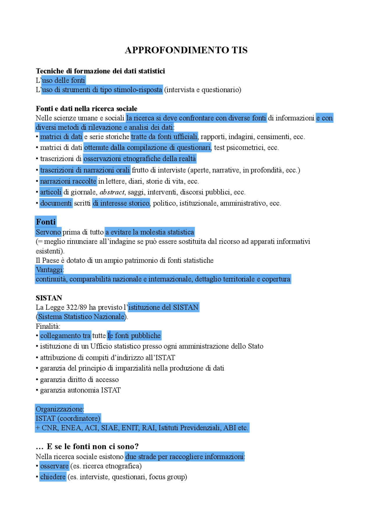 Approfondimento Di Tecniche Di Indagine Sociale Schemi E Mappe