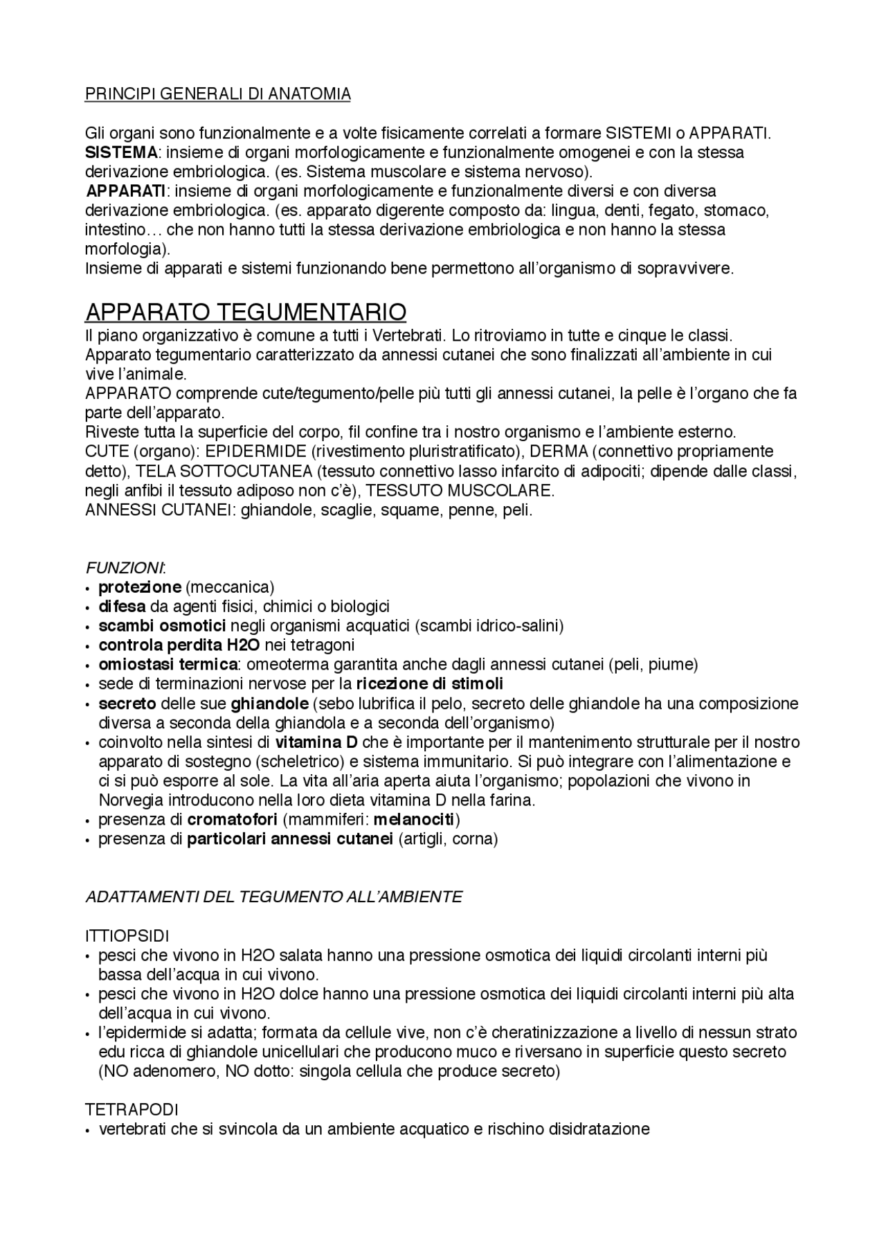Appunti Di Anatomia Comparata Docsity