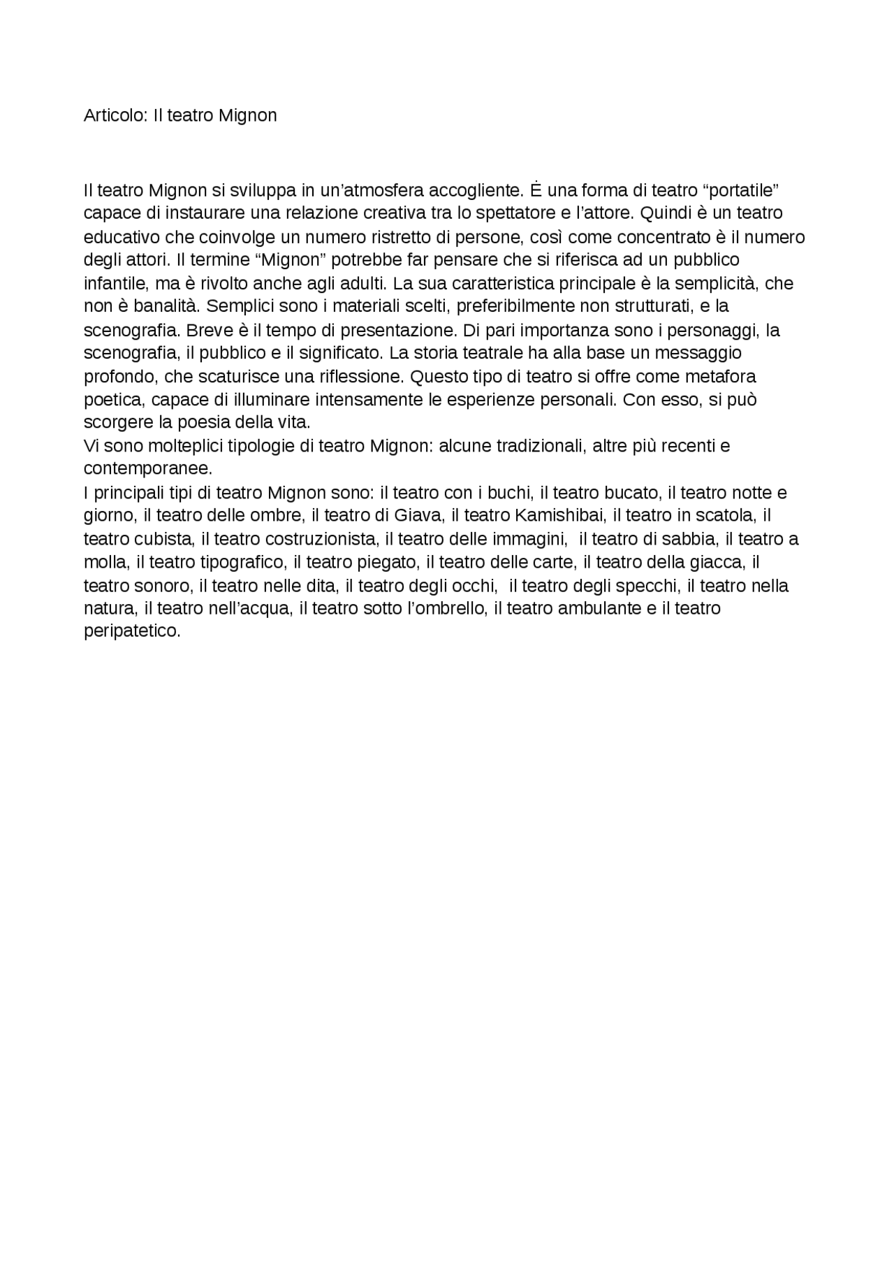 Il Teatro Mignon Prof Staccioli Docsity