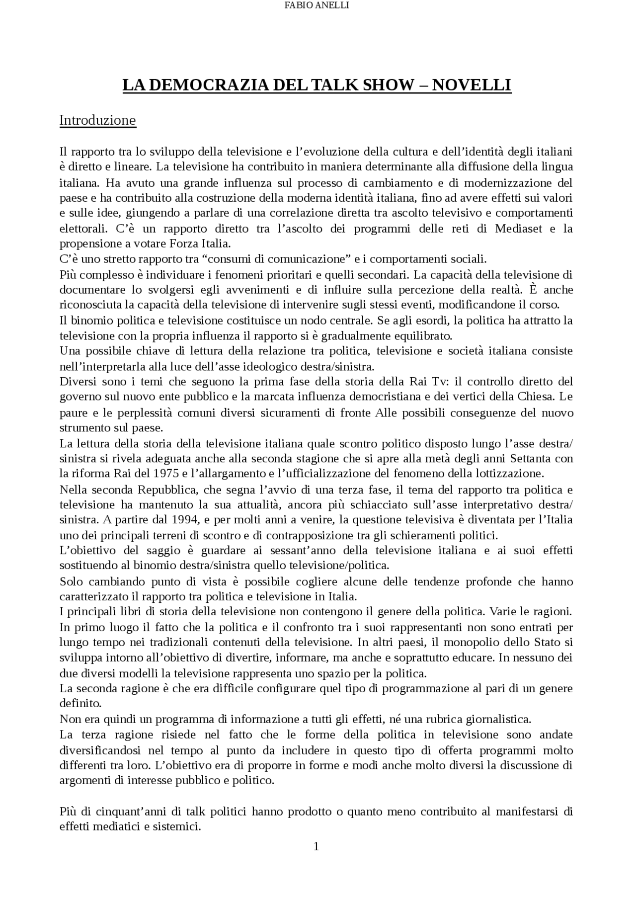 Democrazia Dei Talk Show Docsity