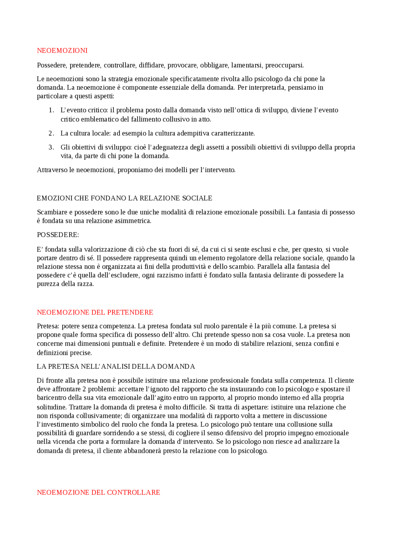 Metodi E Tecniche Psicodiagnostiche Appunti Sulle Neoemozioni Docsity