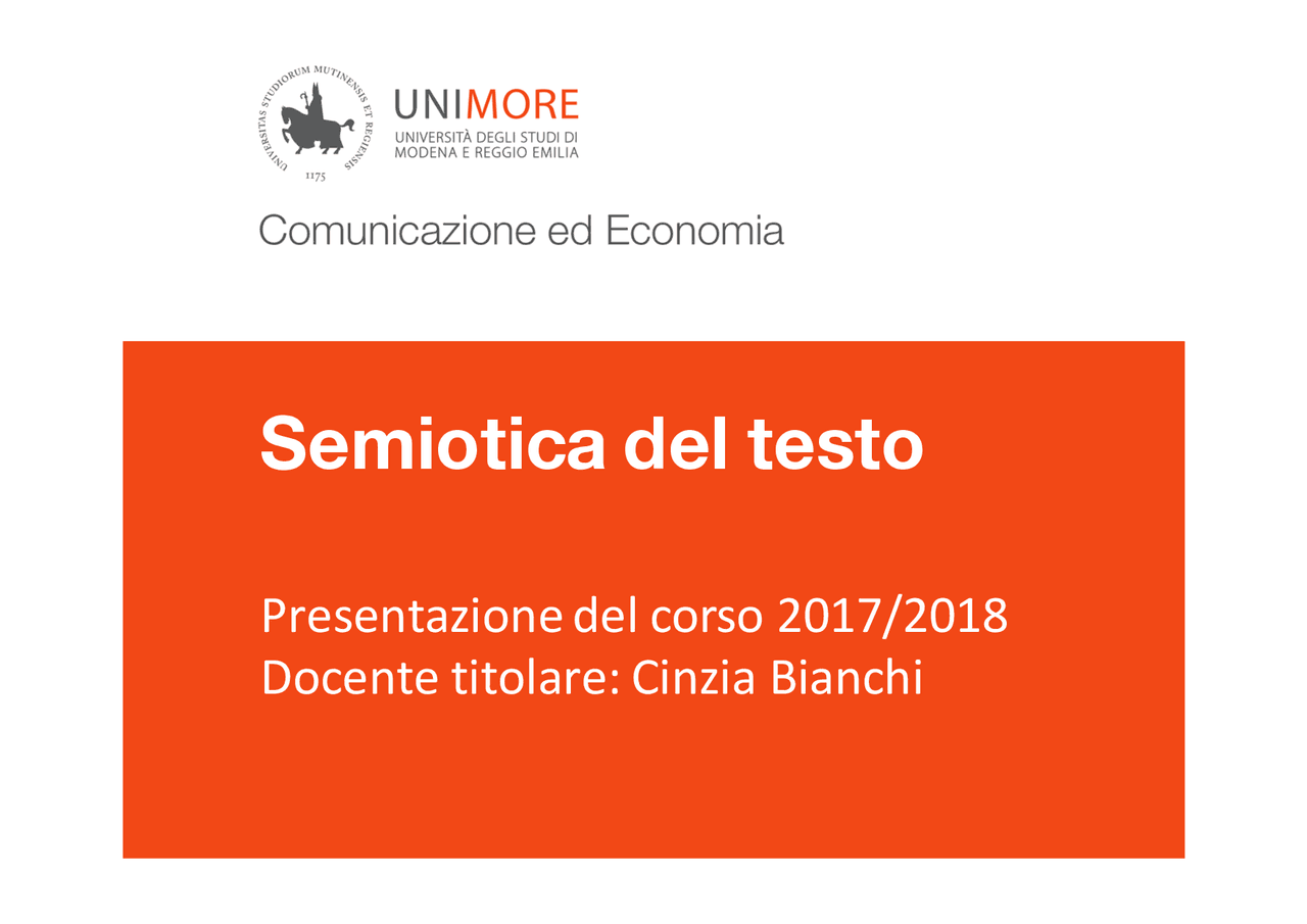 Semiotica Del Testo 2017 Docsity