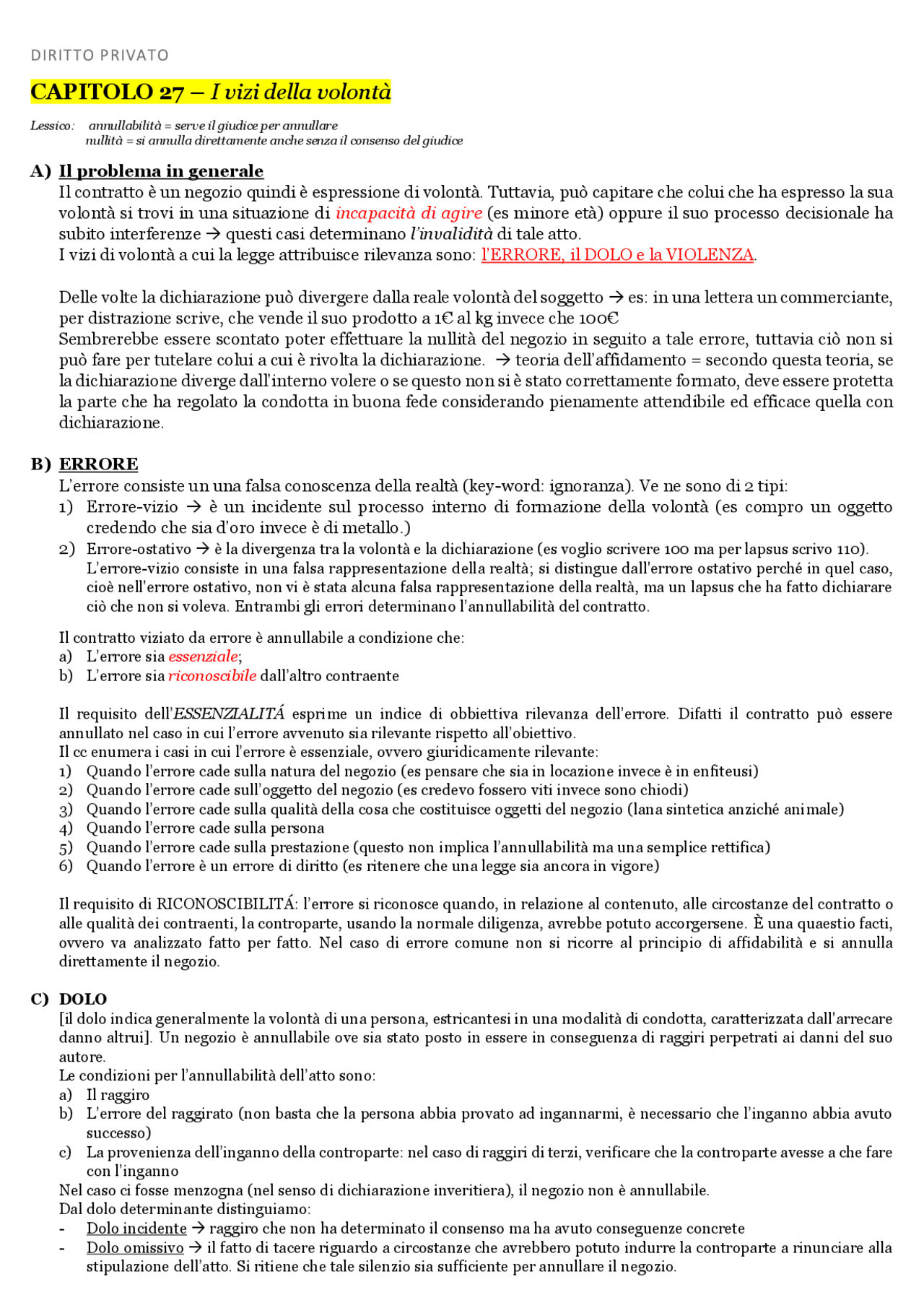 Diritto Privato Breve Riassunto Docsity