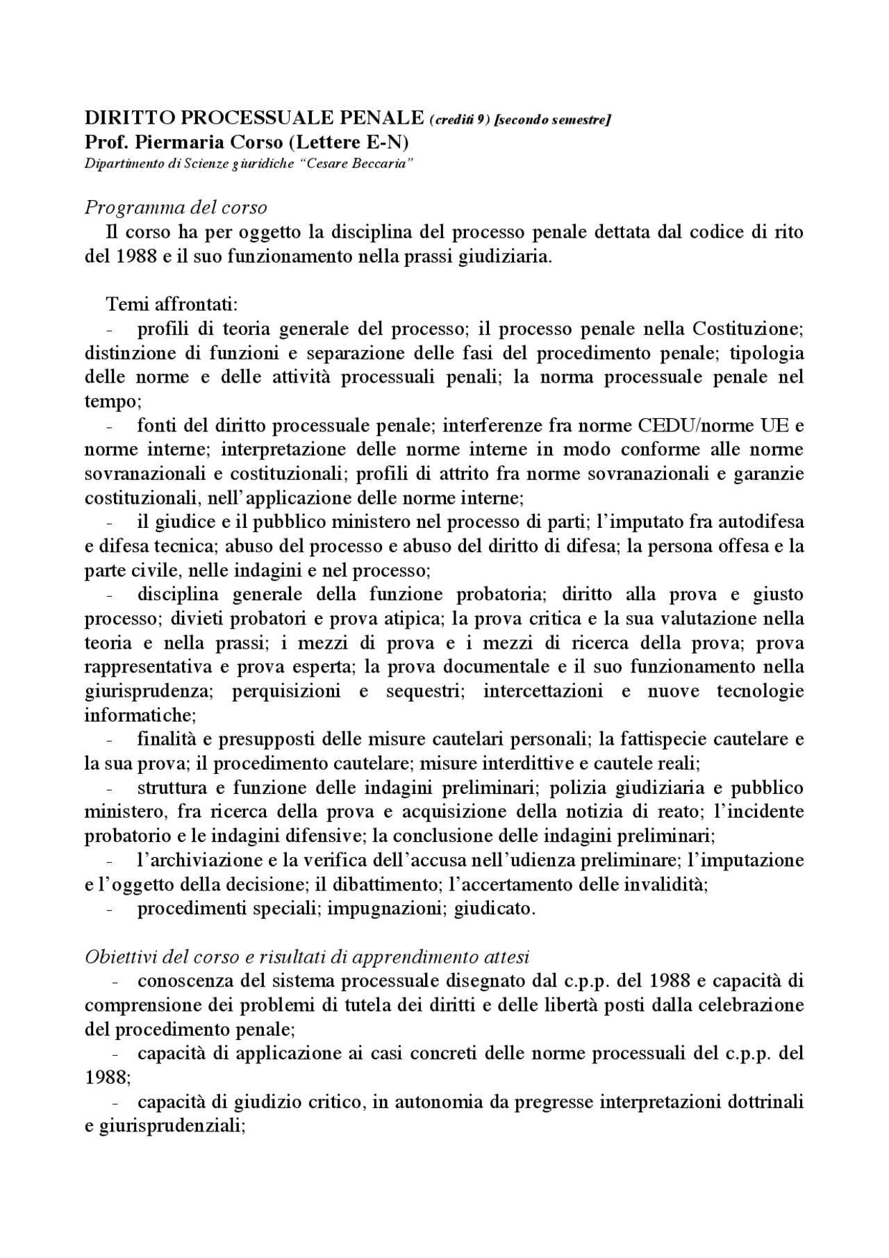 Diritto Processuale Penale Docsity