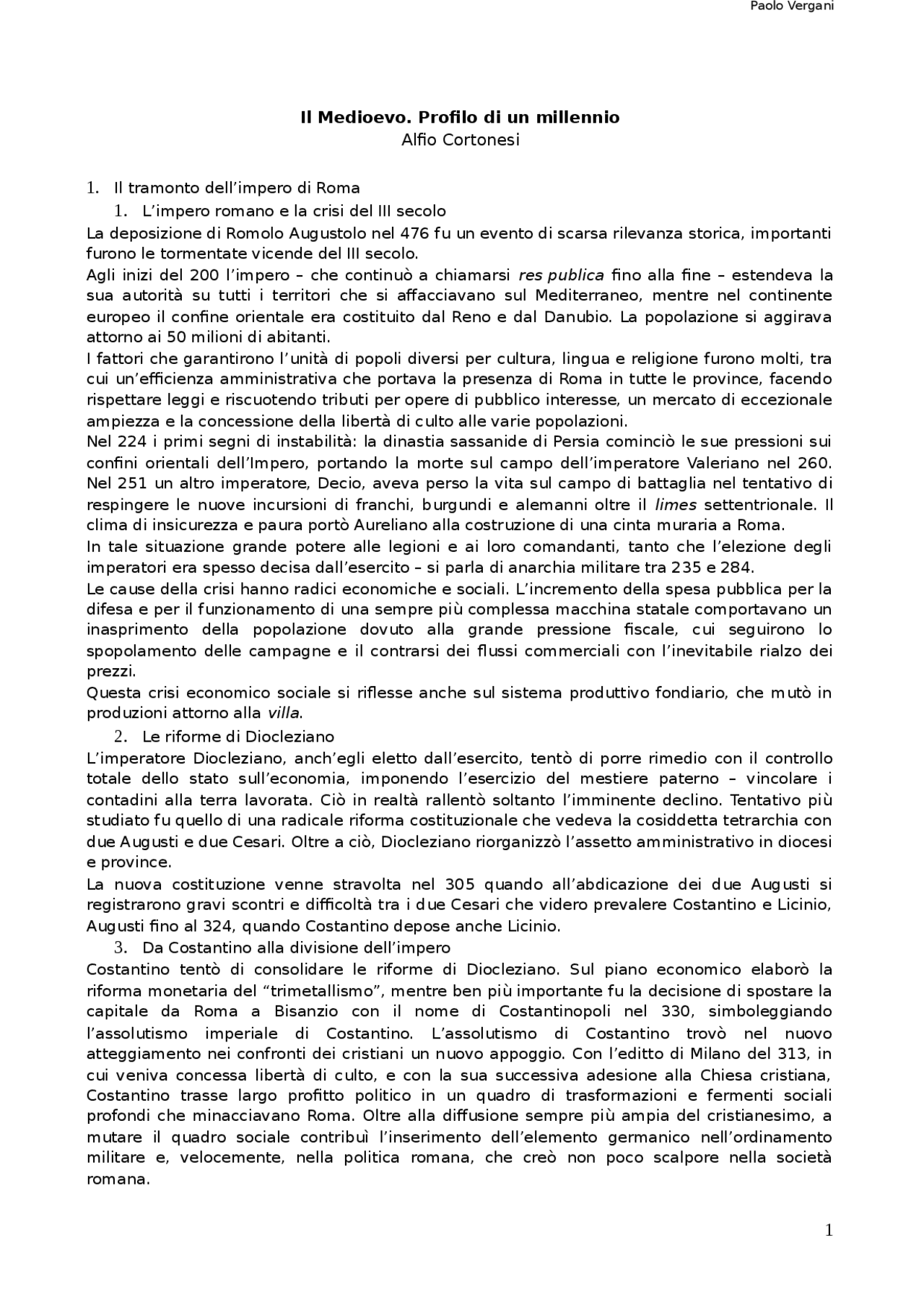 Il Medioevo Profilo Di Un Millennio Alfio Cortolesi Docsity