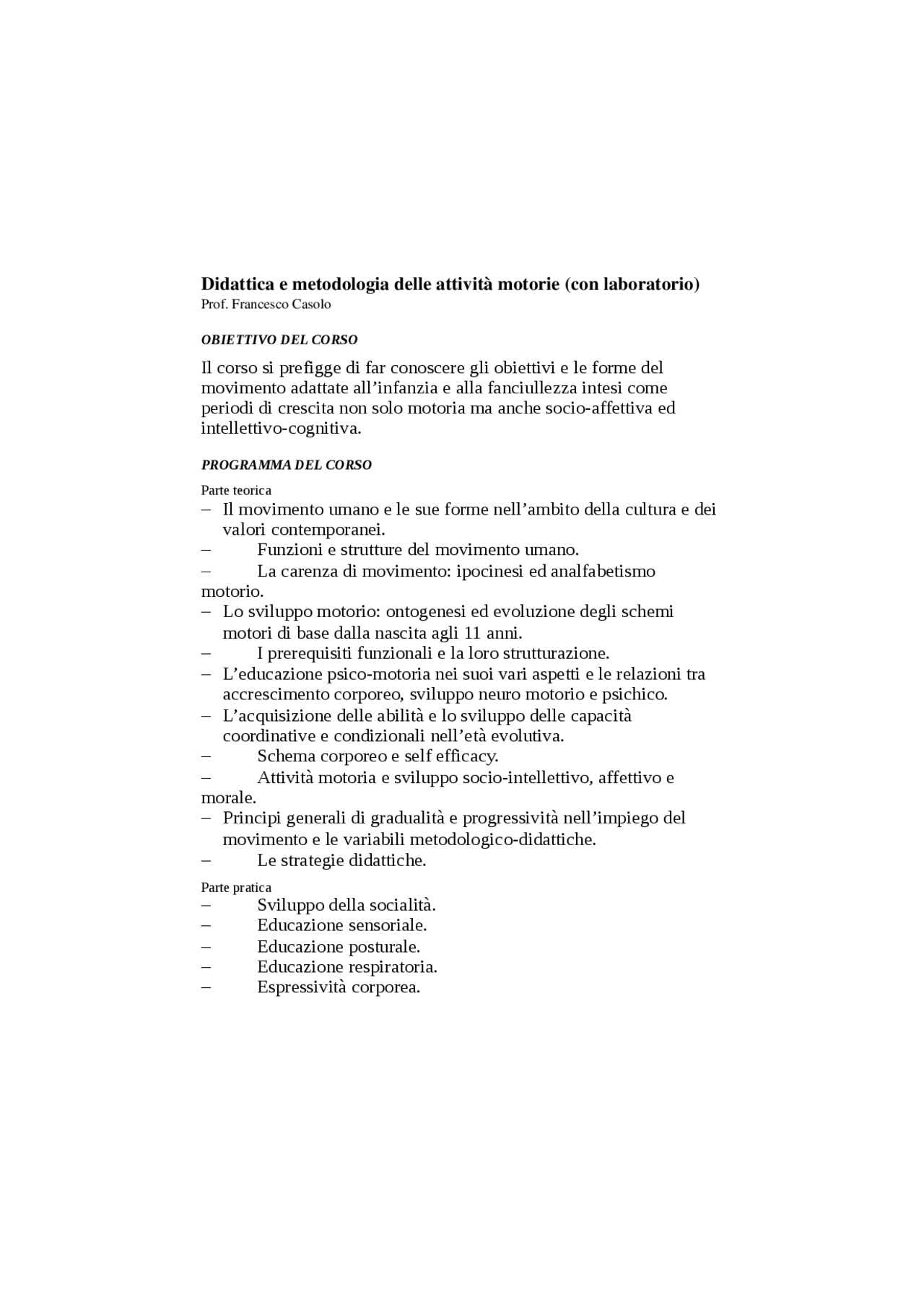 Didattica Delle Attività Motorie Docsity