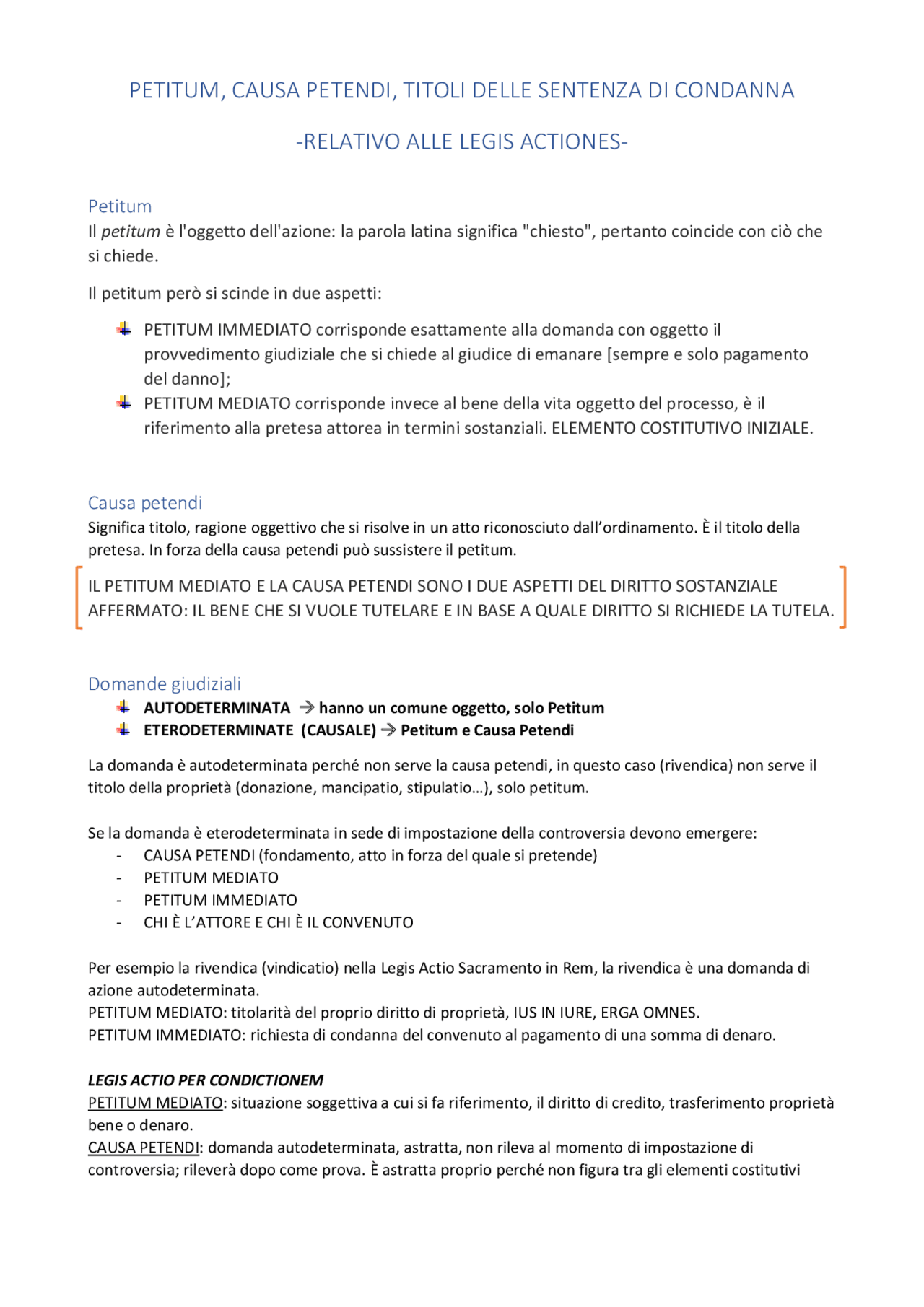 Petitum e causae Petendi delle Legis Actiones - Docsity