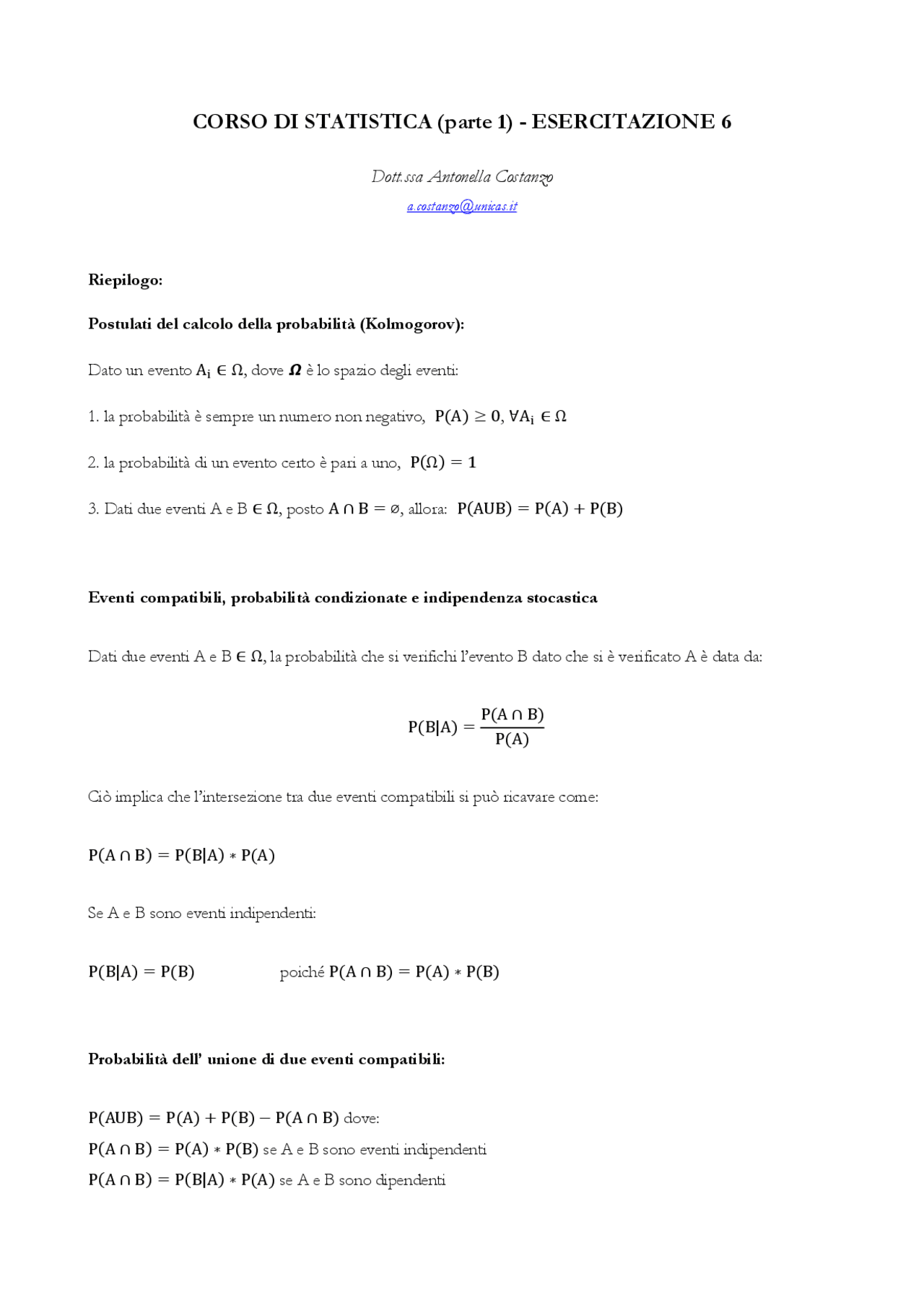 Esercizi Di Statistica Svolti Docsity