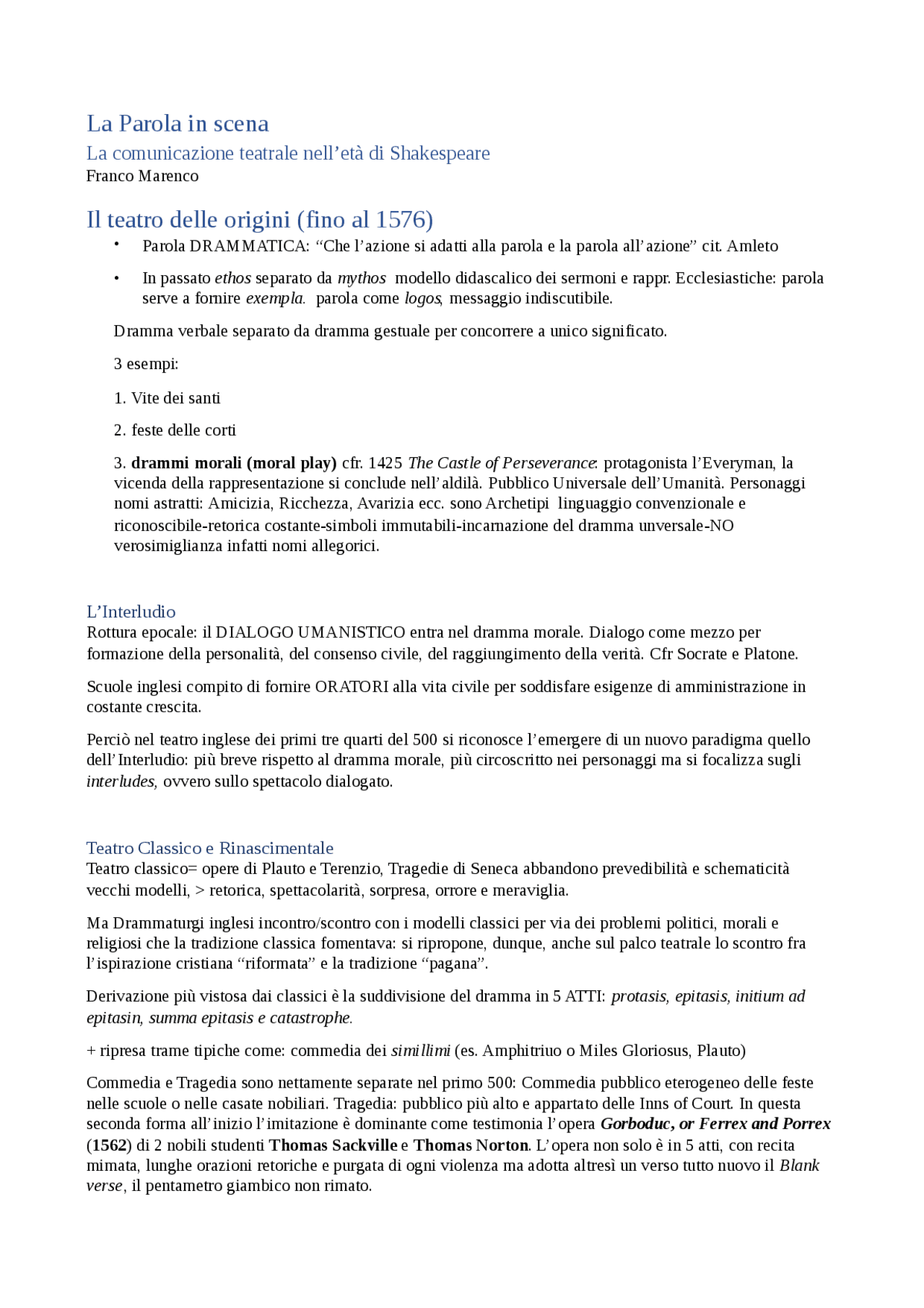 La Parola In Scena Riassunto Docsity