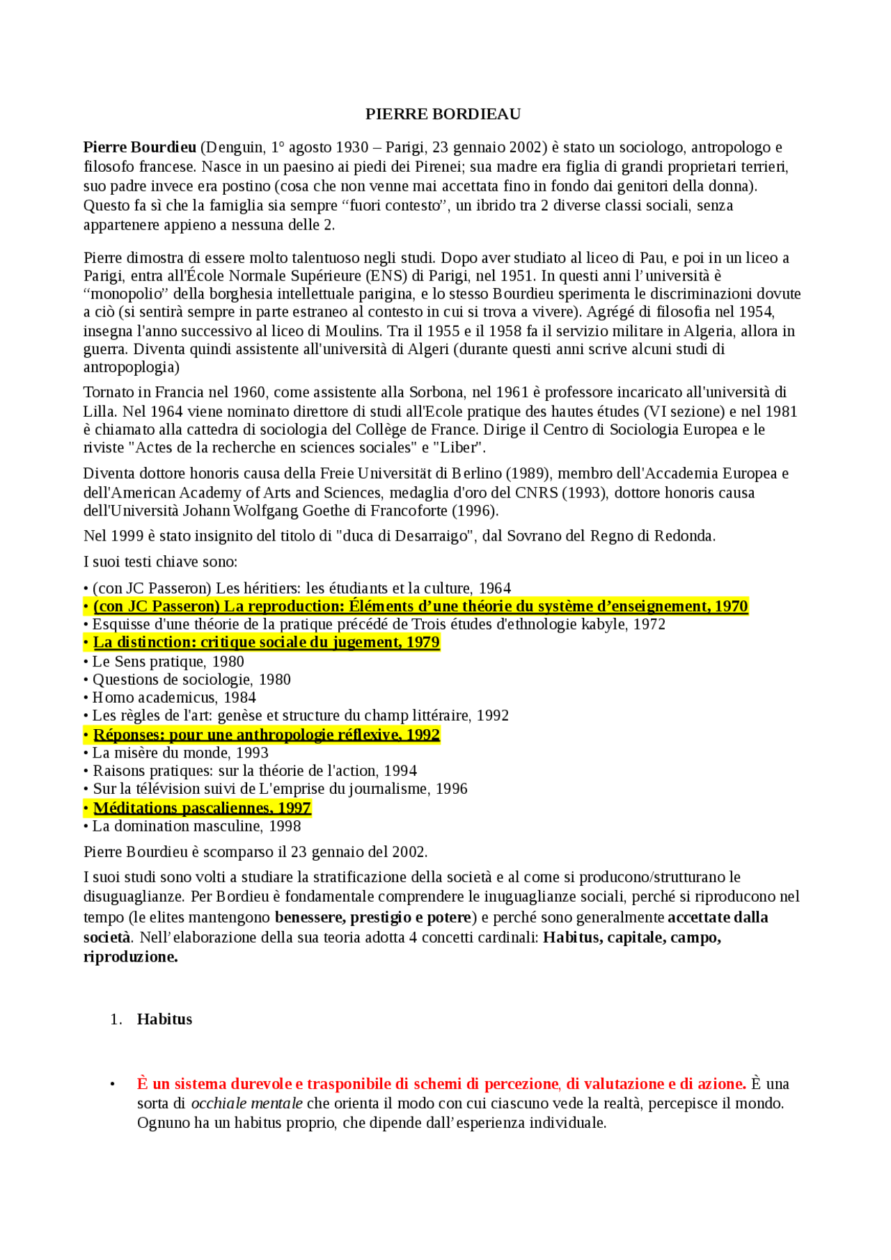 Presentazione Generale Pierre Bourdieu Appunti Di Sociologia Docsity