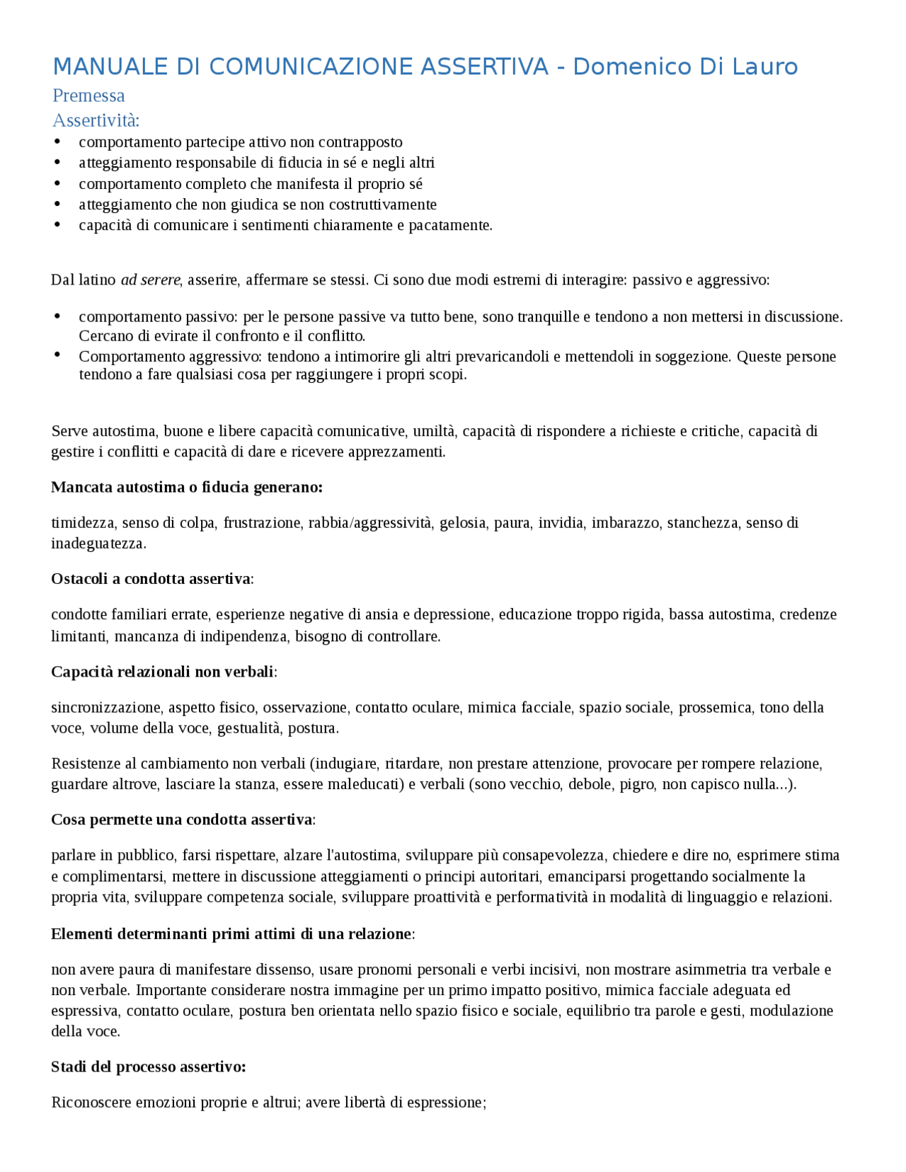 Manuale Di Comunicazione Assertiva Riassunto Docsity