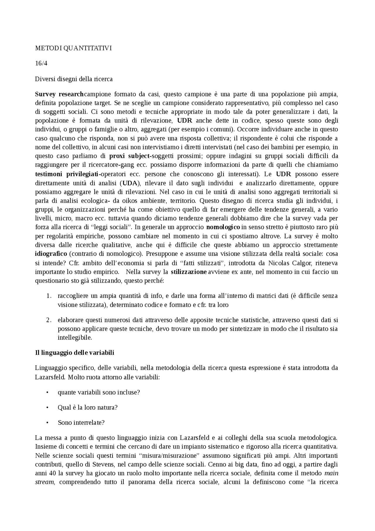 Metodi Quantitativi Per La Ricerca Sociale Docsity