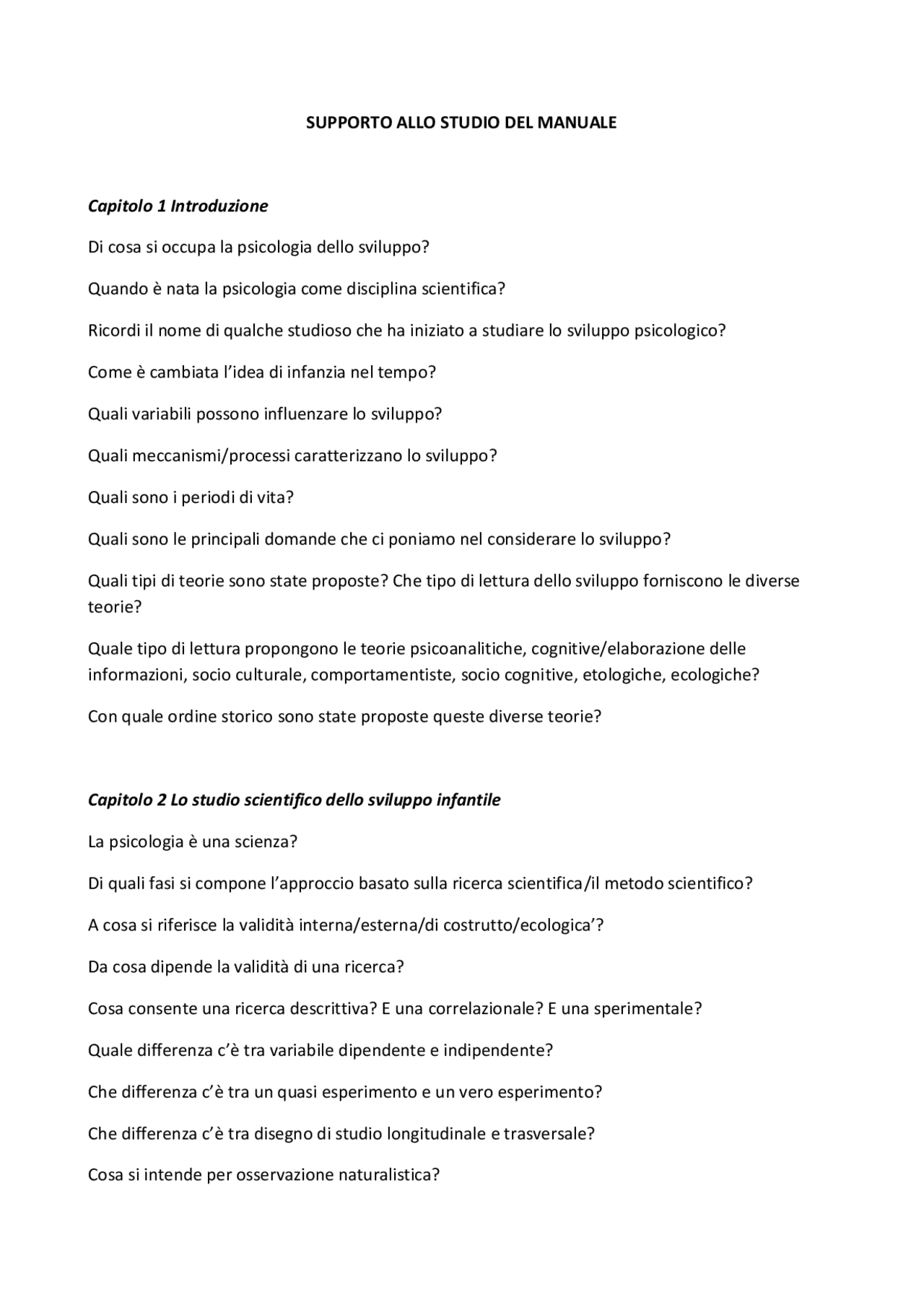 Supporto Psicologia Dello Sviluppo Docsity