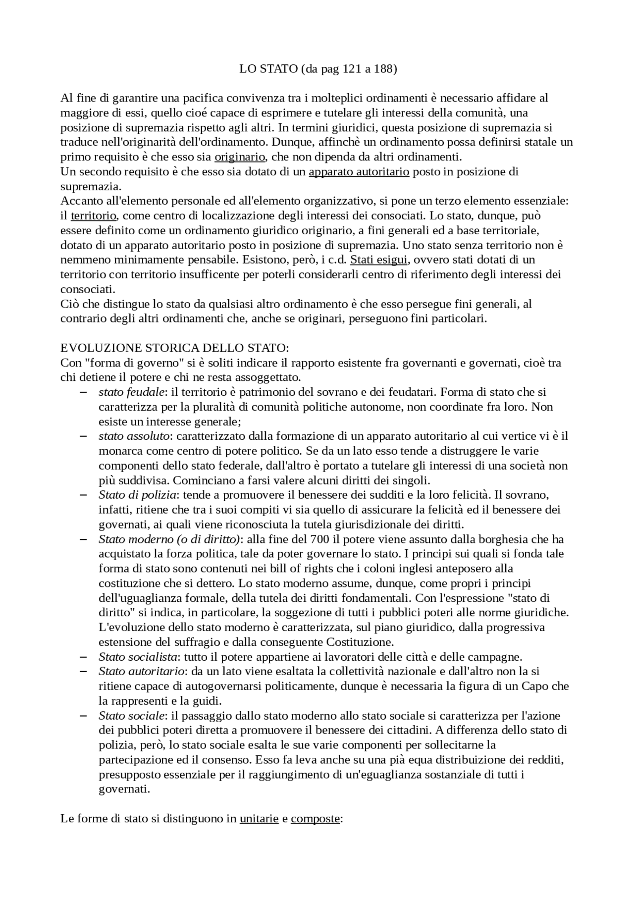 Lo Stato Riassunto Capitolo Docsity