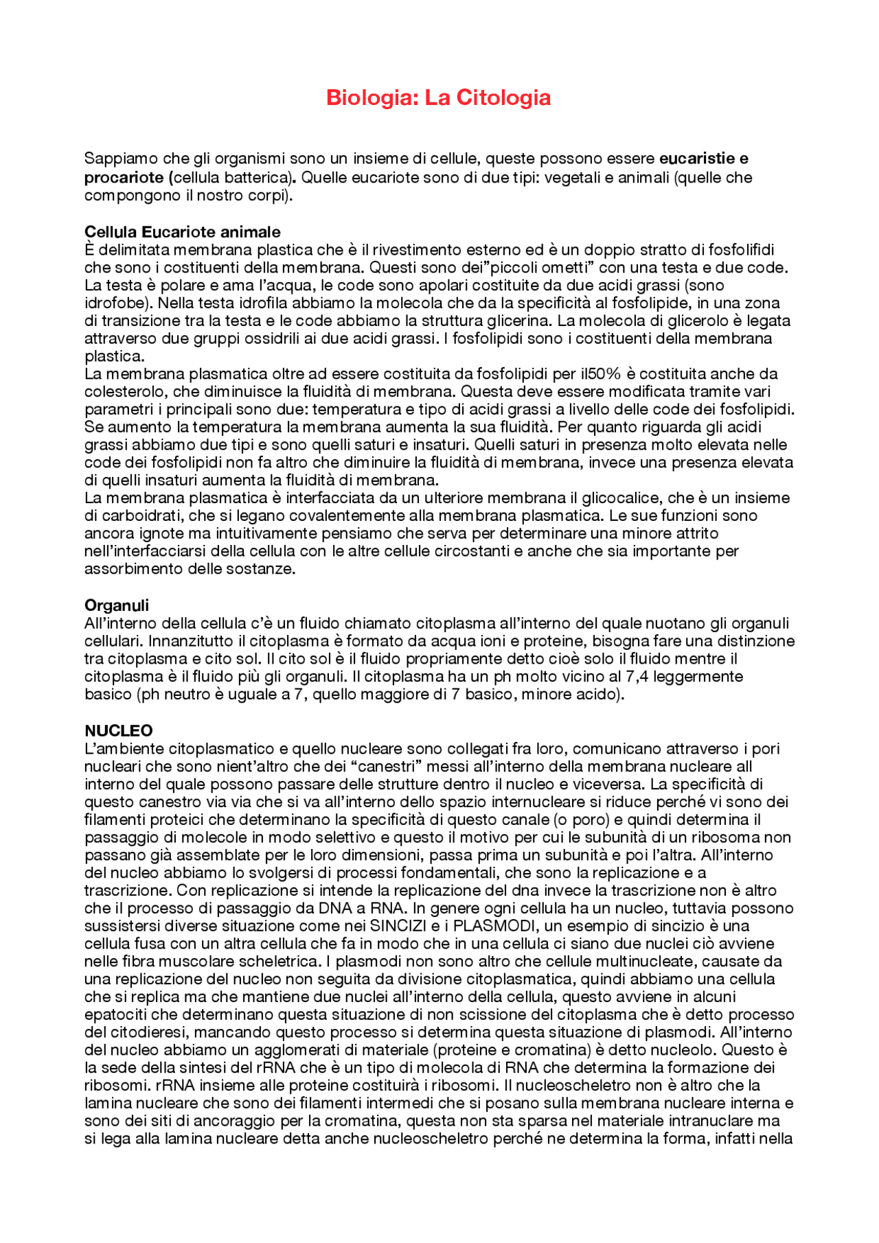La Cellula Cosa La Compone Docsity