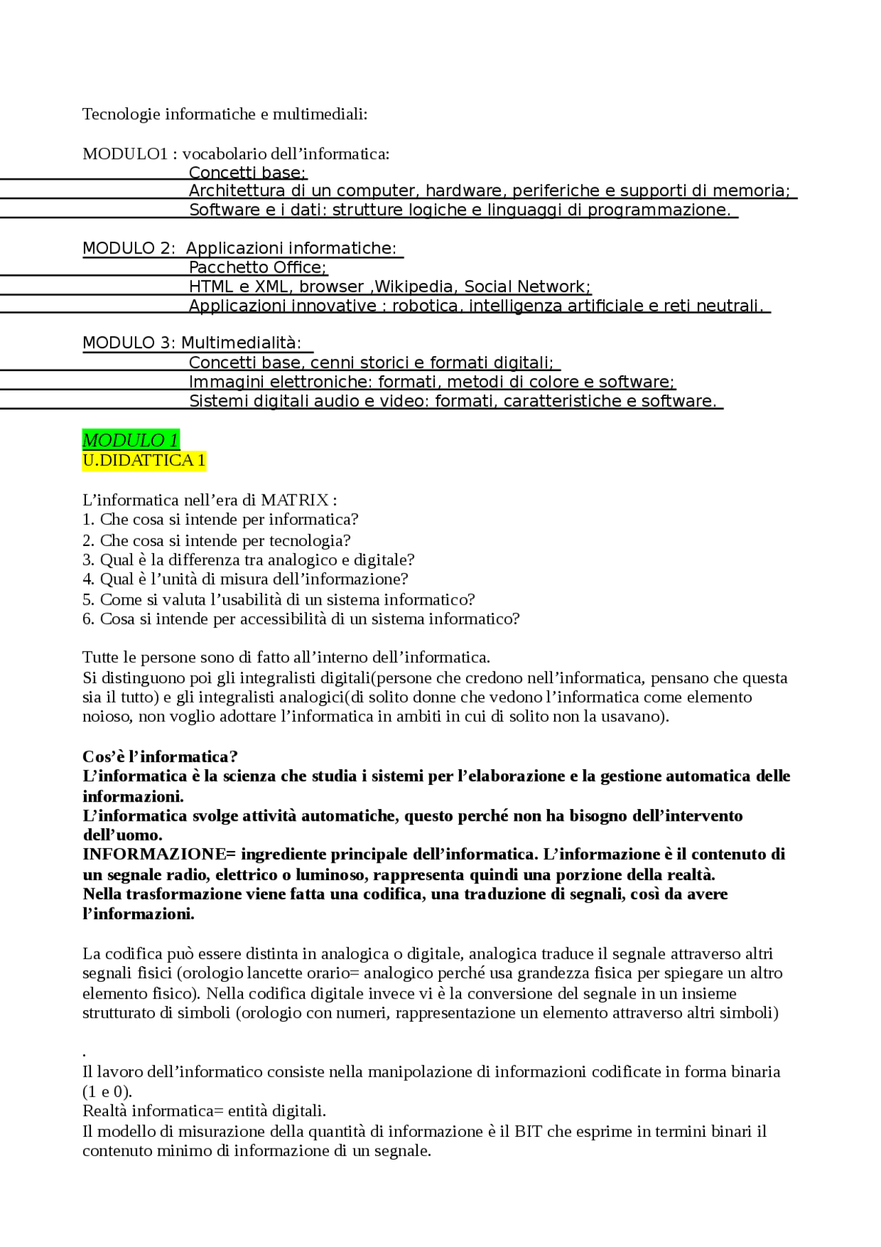 Tecnologie Informatiche Docsity
