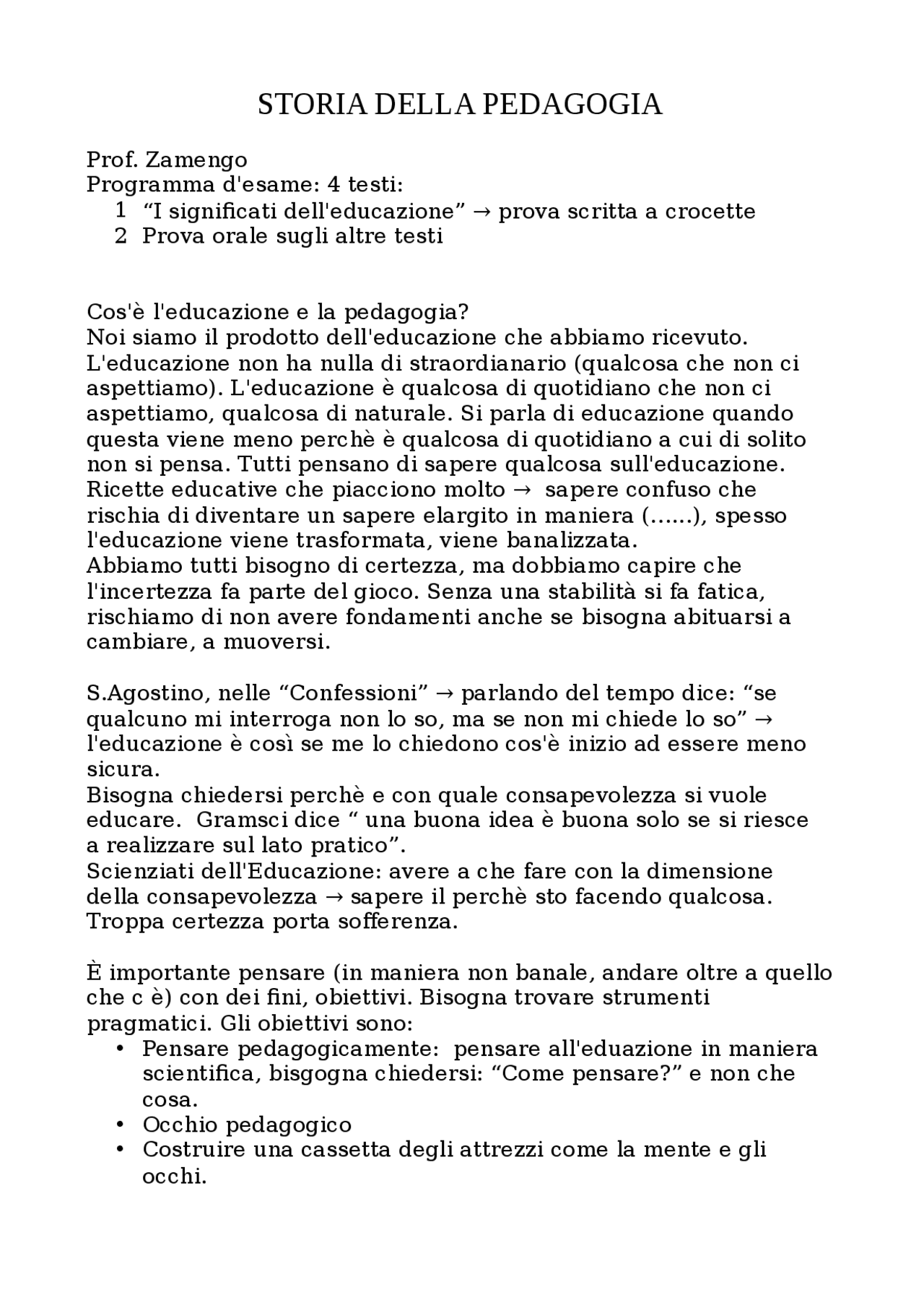 Pedagogia Generale Università di Torino - Docsity