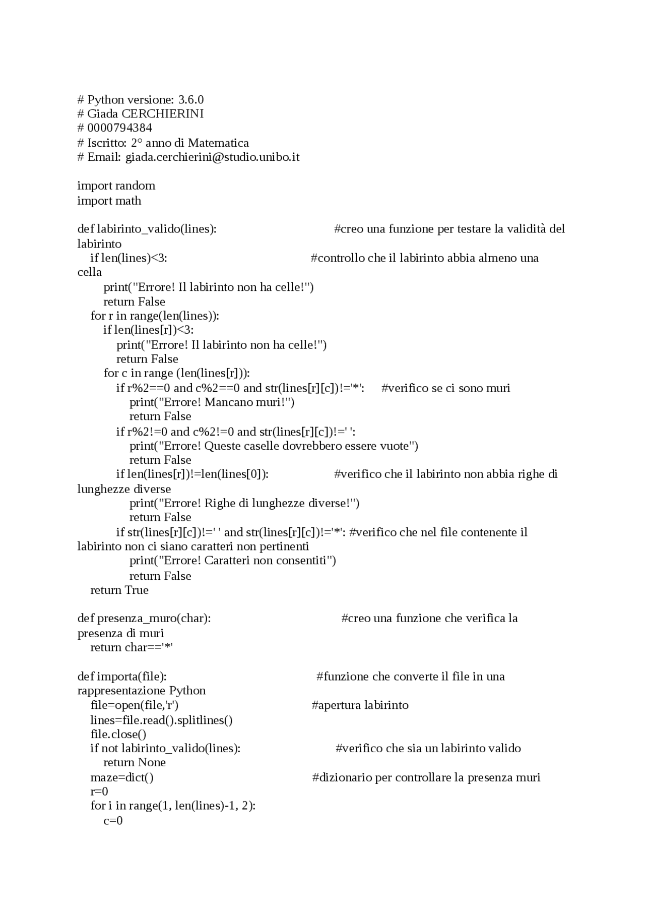 Programma Python su un labirinto | Esercizi di Elementi di Informatica ...