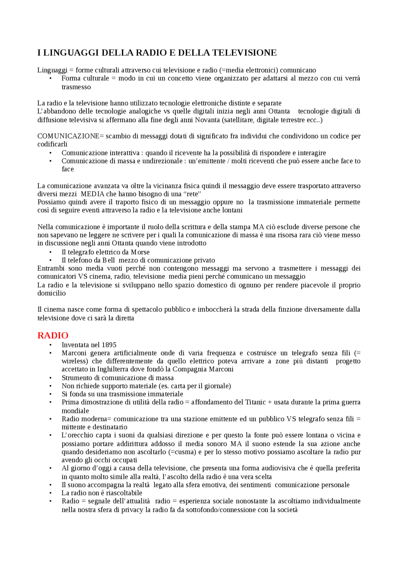I Linguaggi Della Radio E Della Televisione Docsity