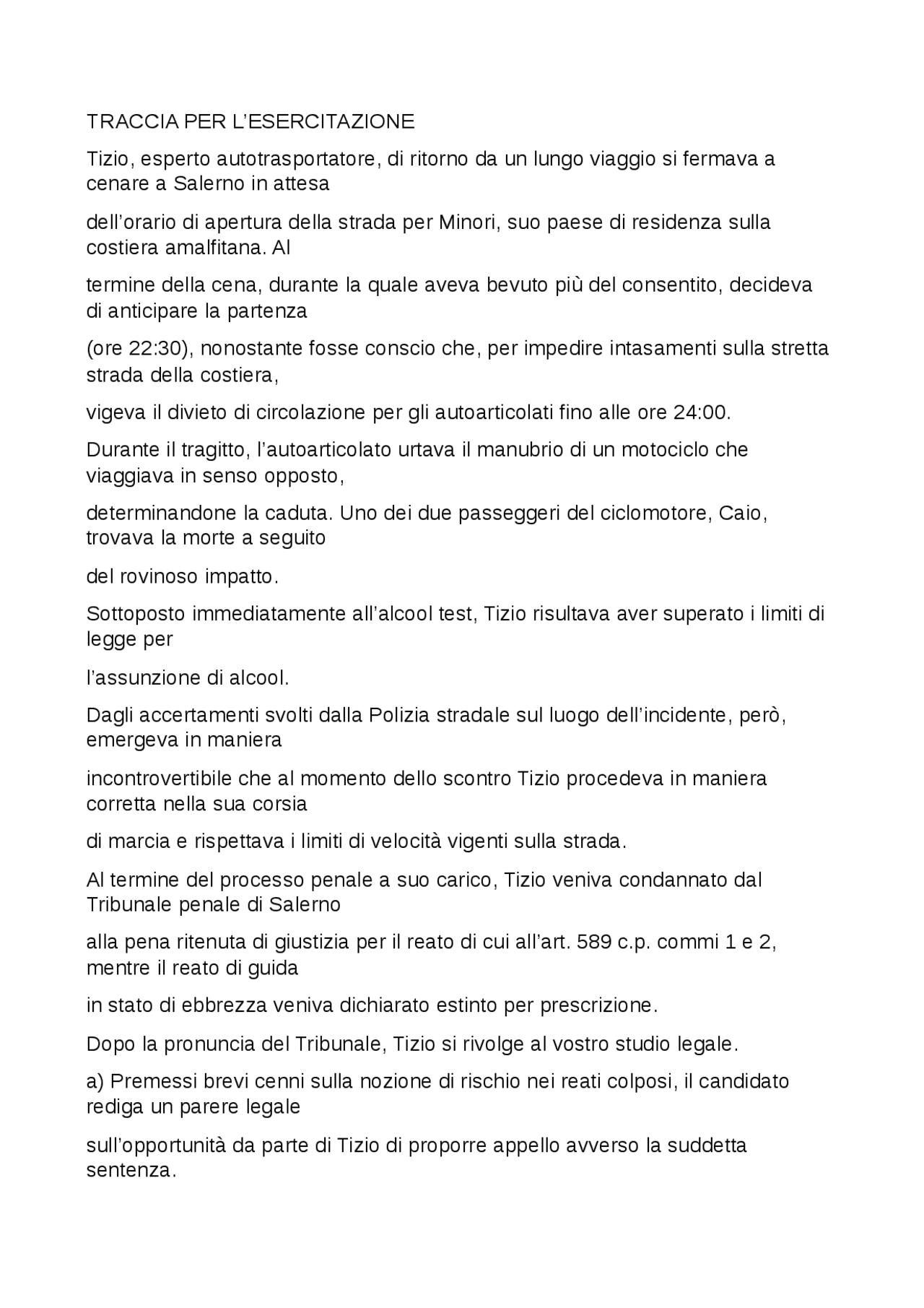 Traccia per esercitazione per l'esame di Stato - Docsity