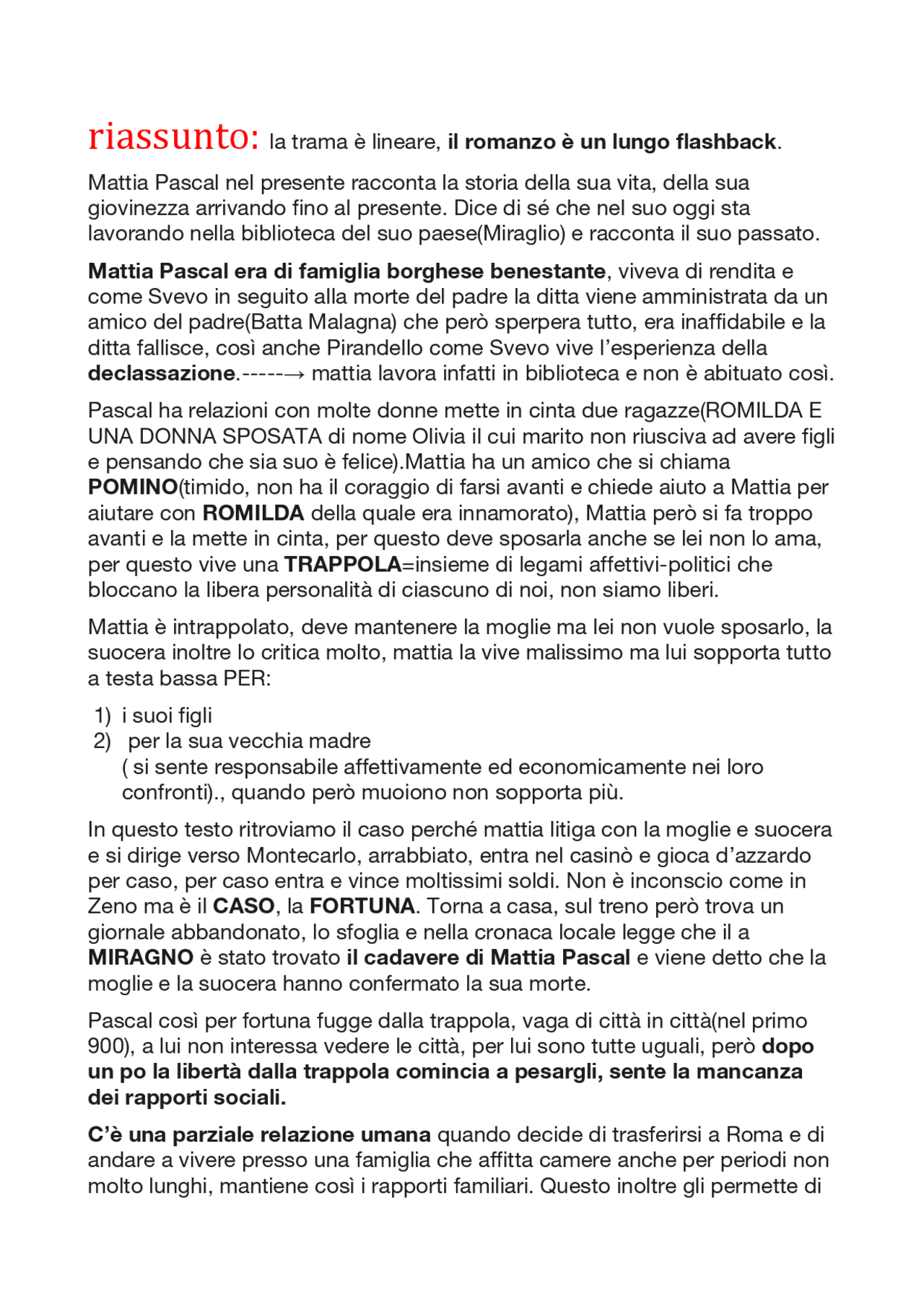 Il Fu Mattia Pascal Riassunto Del Libro Appunti Di Letteratura Docsity