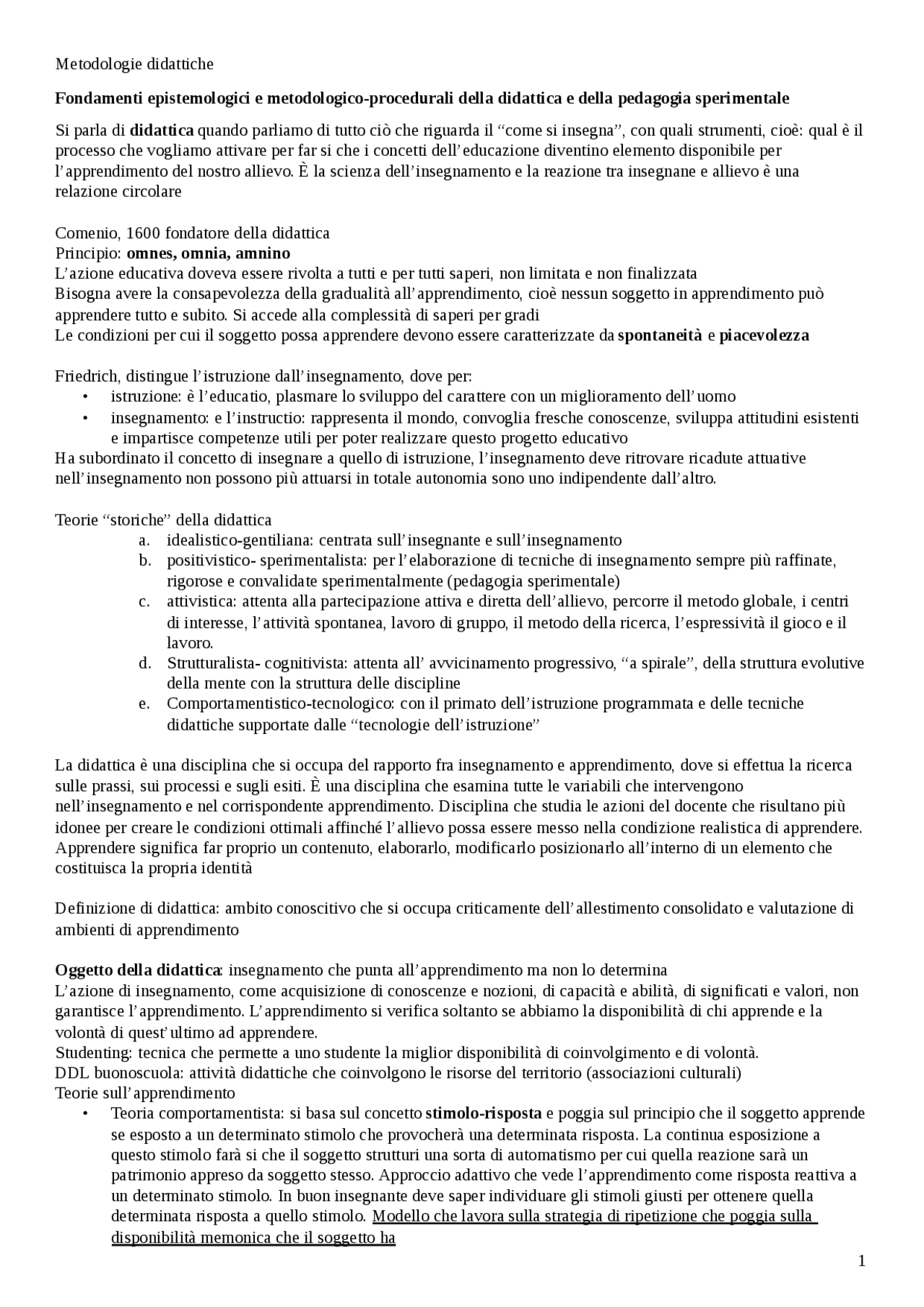 Metodologie Didattiche E Psicologia Docsity
