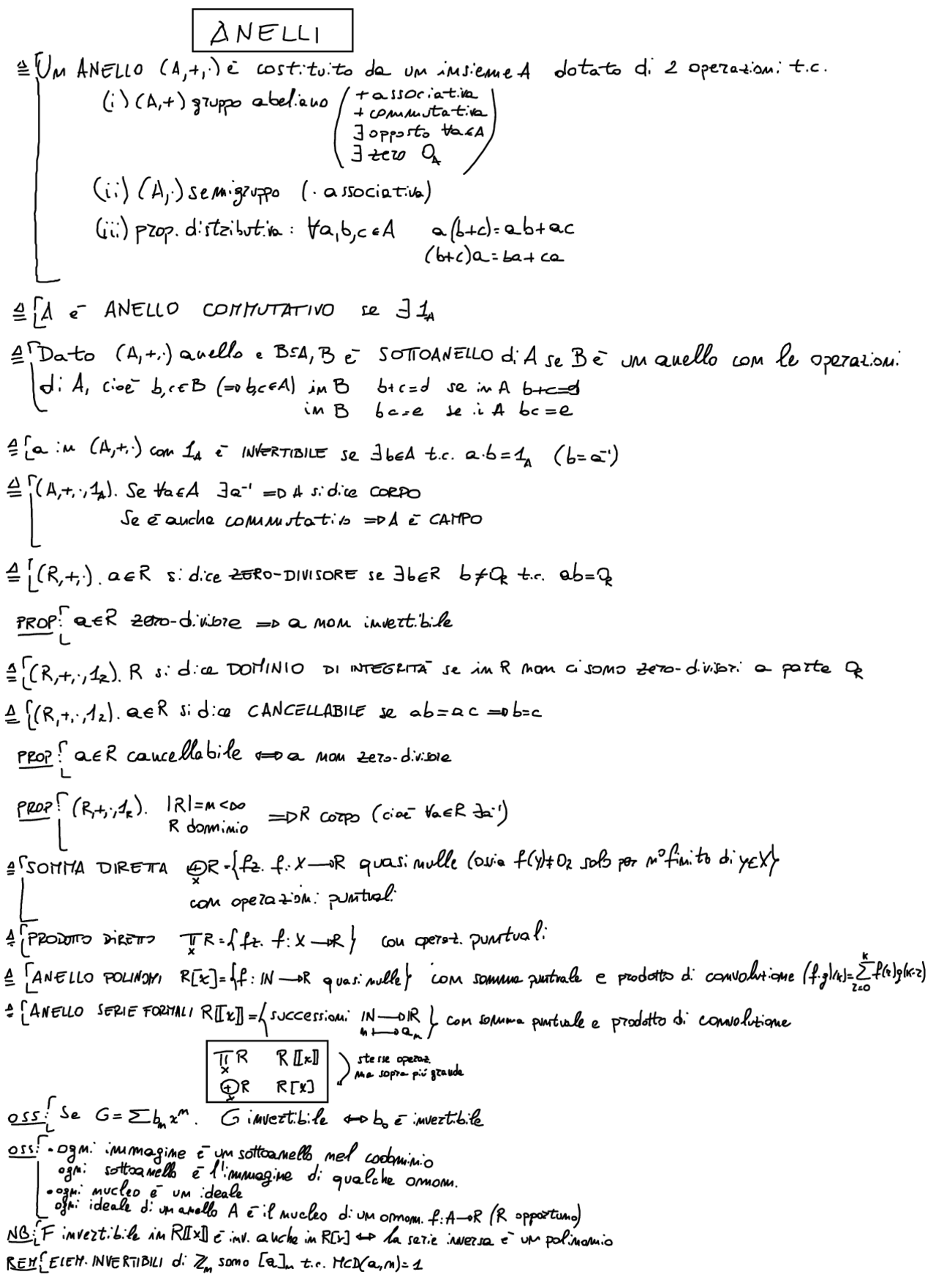 Algebra 2 Riassunto Docsity