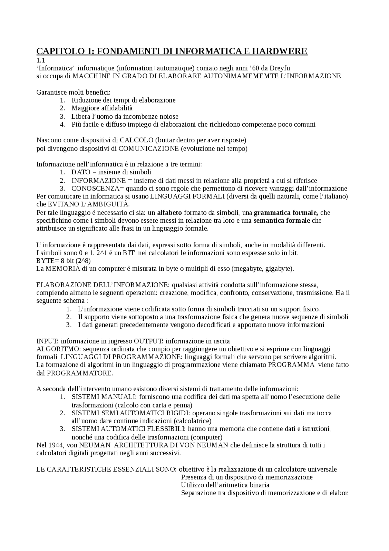 Riassunto Dei Capitoli 1 2 Docsity