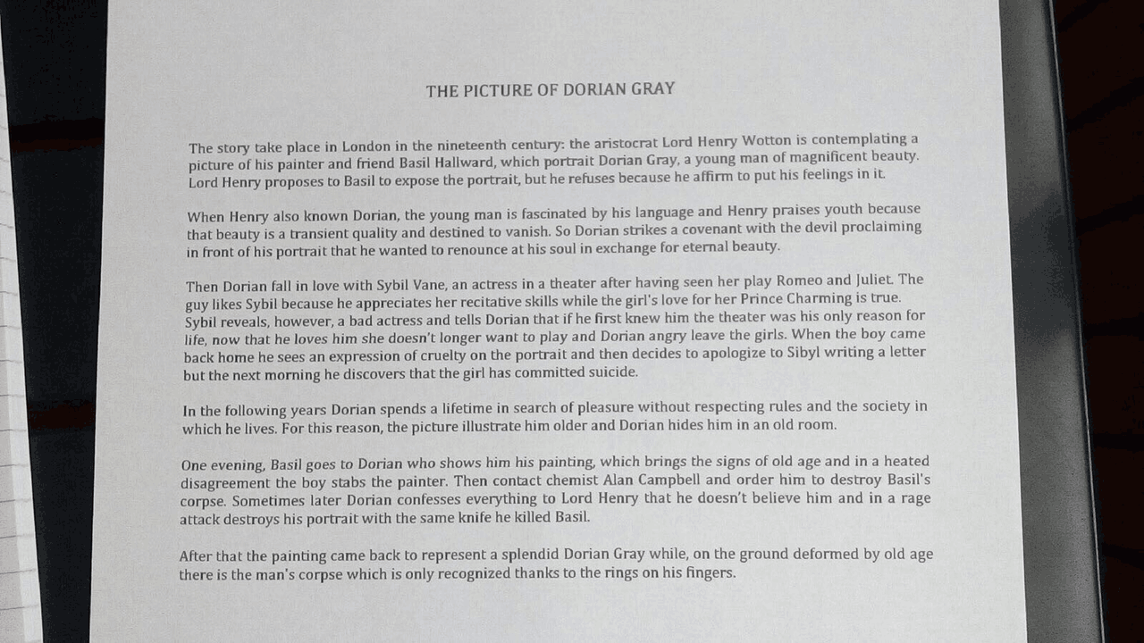 The Picture Of Dorian Gray Docsity