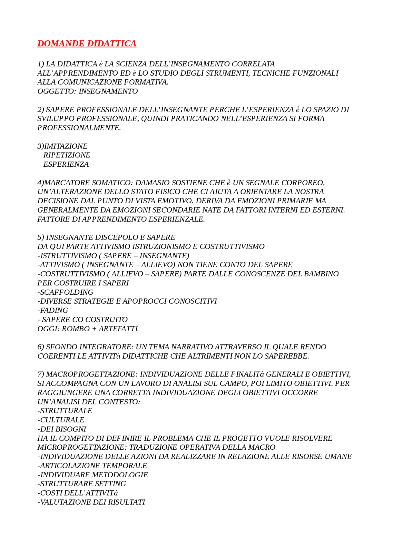 Risposte Didattica Generale Docsity