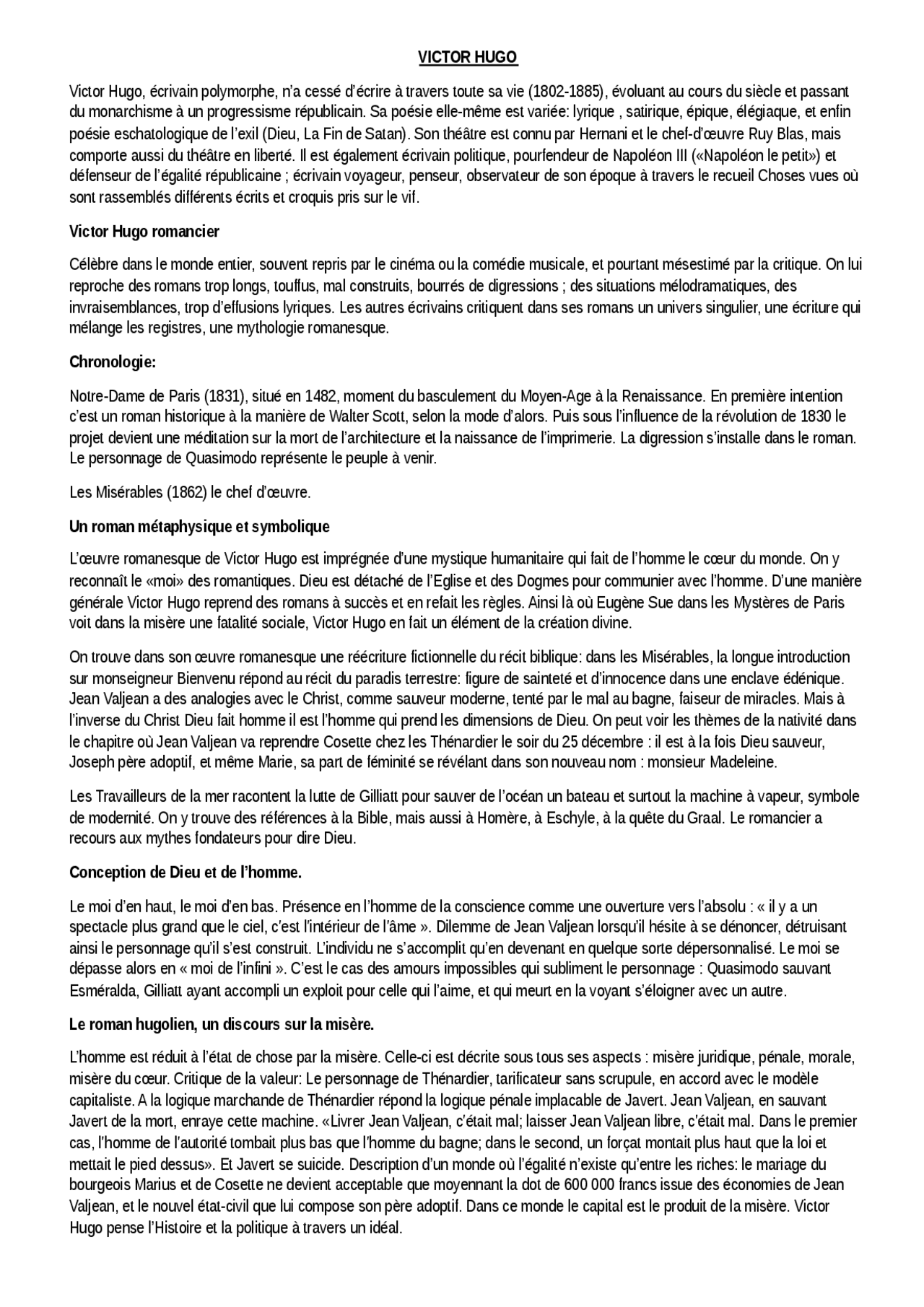 Victor Hugo Vie Et Oeuvres Appunti Di Francese Docsity
