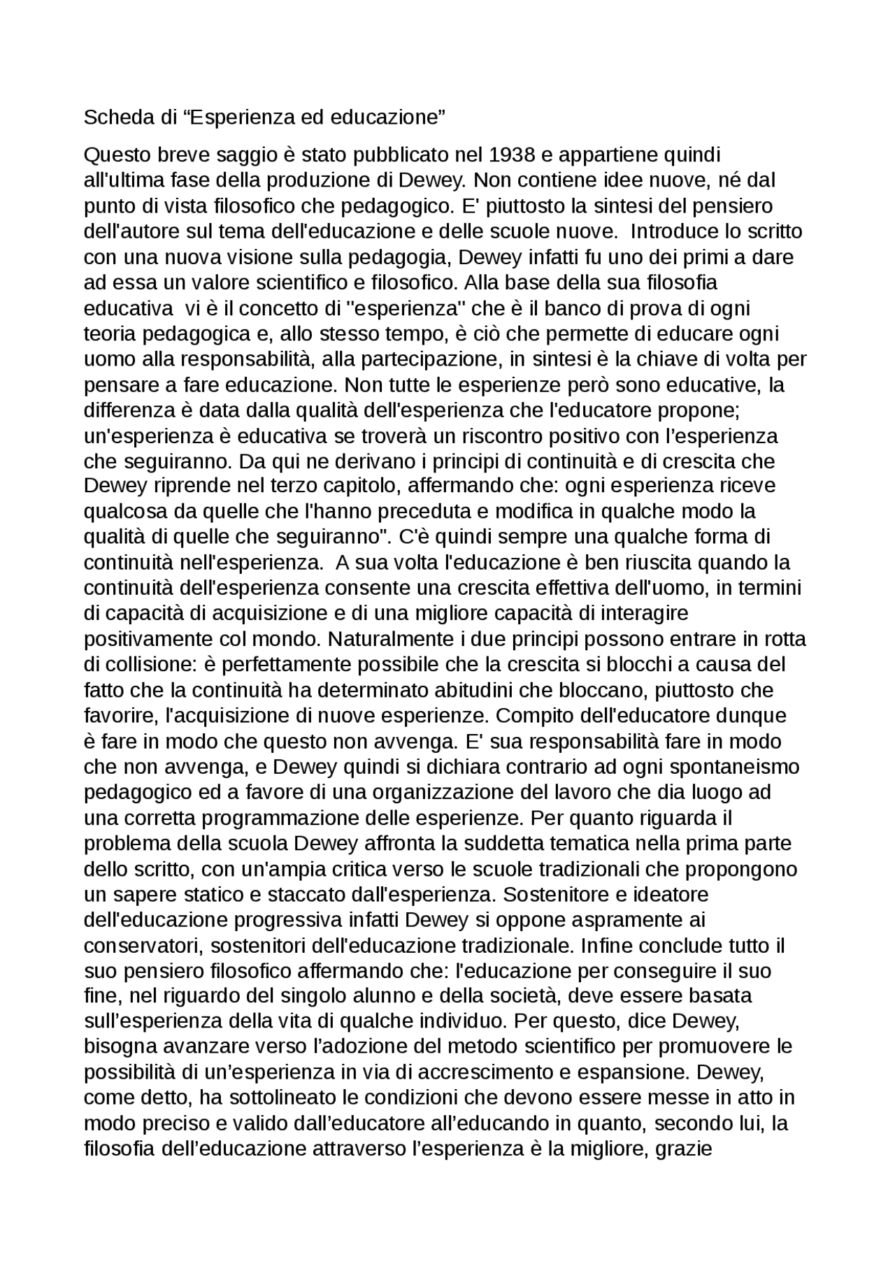Esperienza E Educazione Docsity