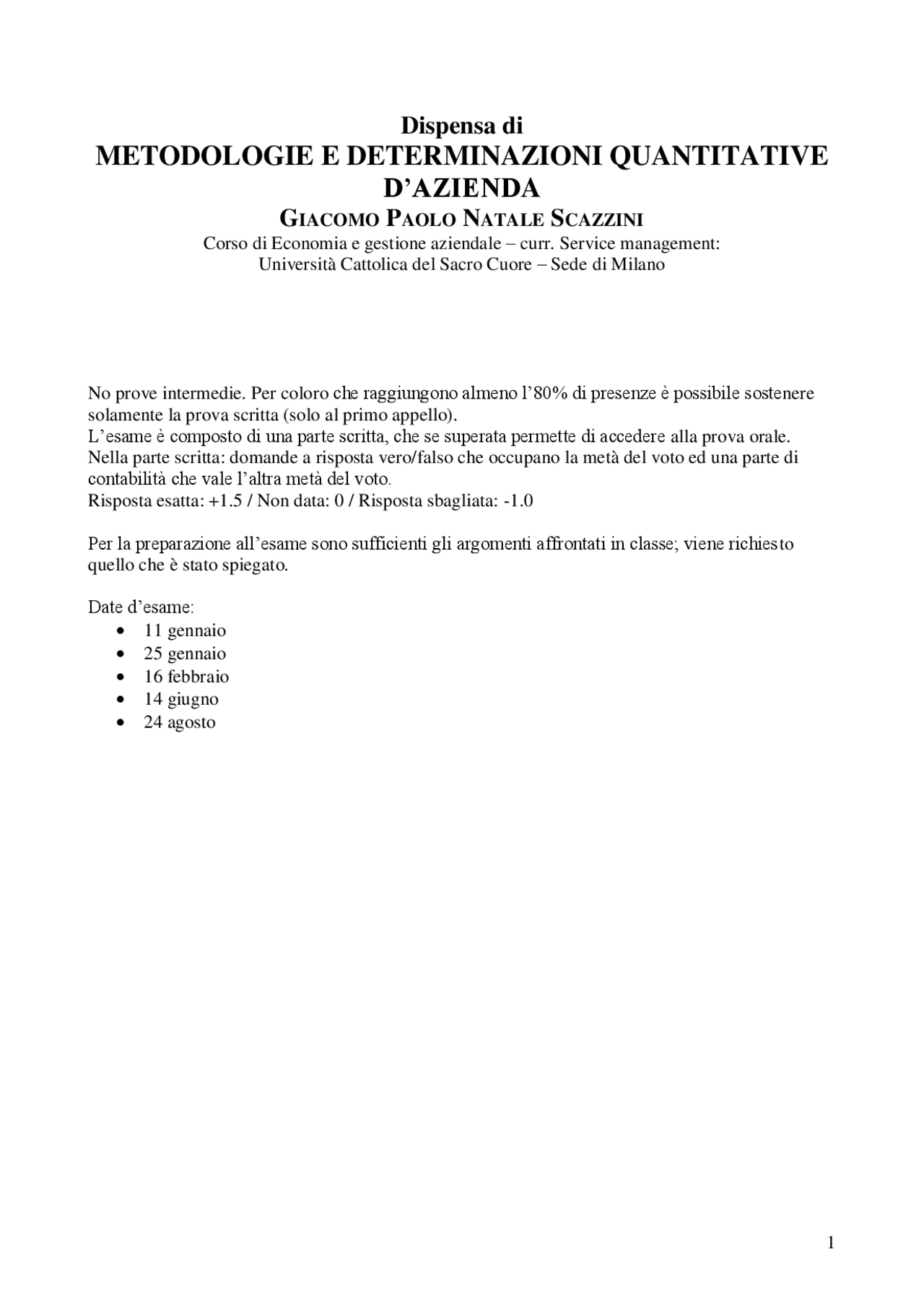 Metodologie E Determinazioni Quantitative Dazienda Prof Scazzini