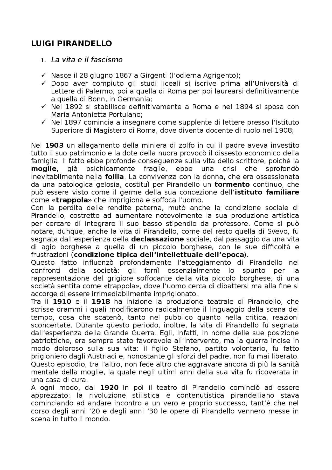 Appunti Luigi Pirandello Docsity