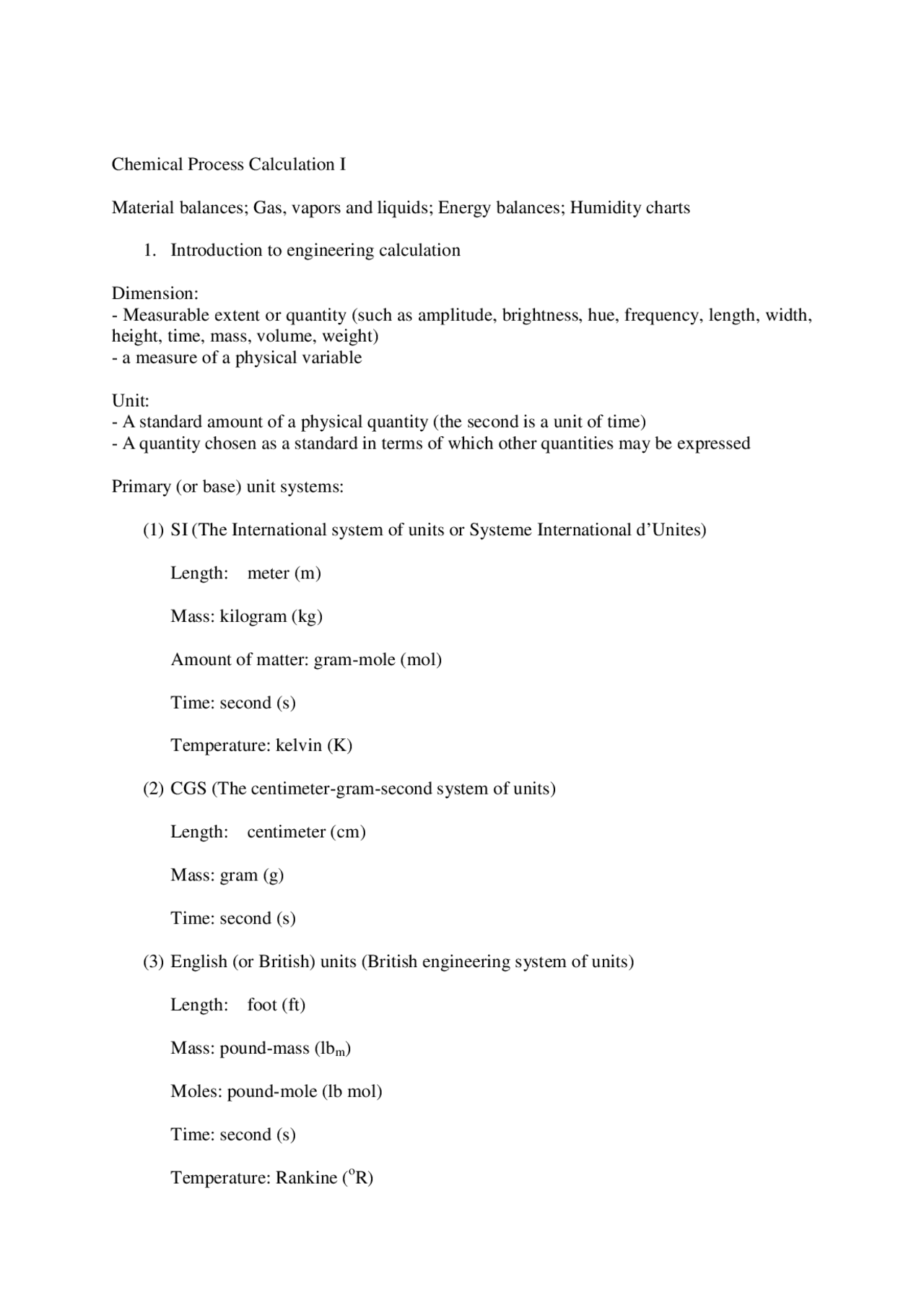 Introduction To Chemical Engineering Calculation Docsity