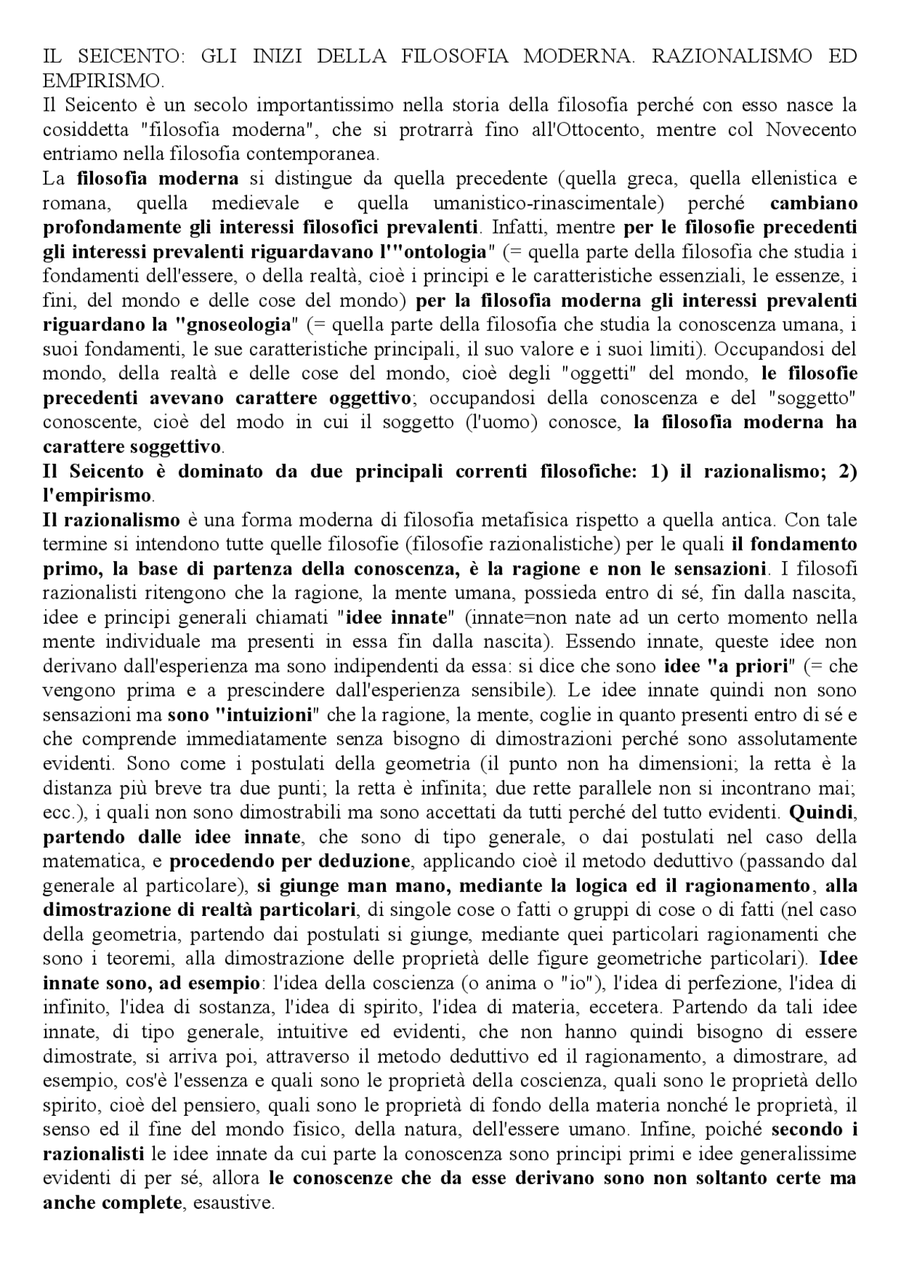 Razionalismo Ed Empirismo Docsity