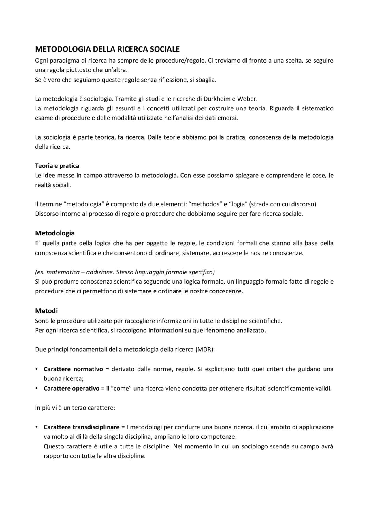 Metodologia Della Ricerca Sociale Docsity