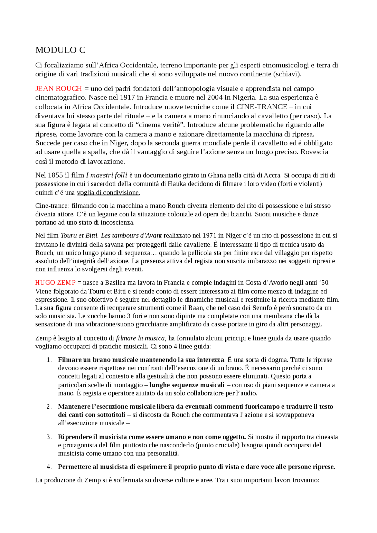 Modulo C Etnomusicologia Docsity