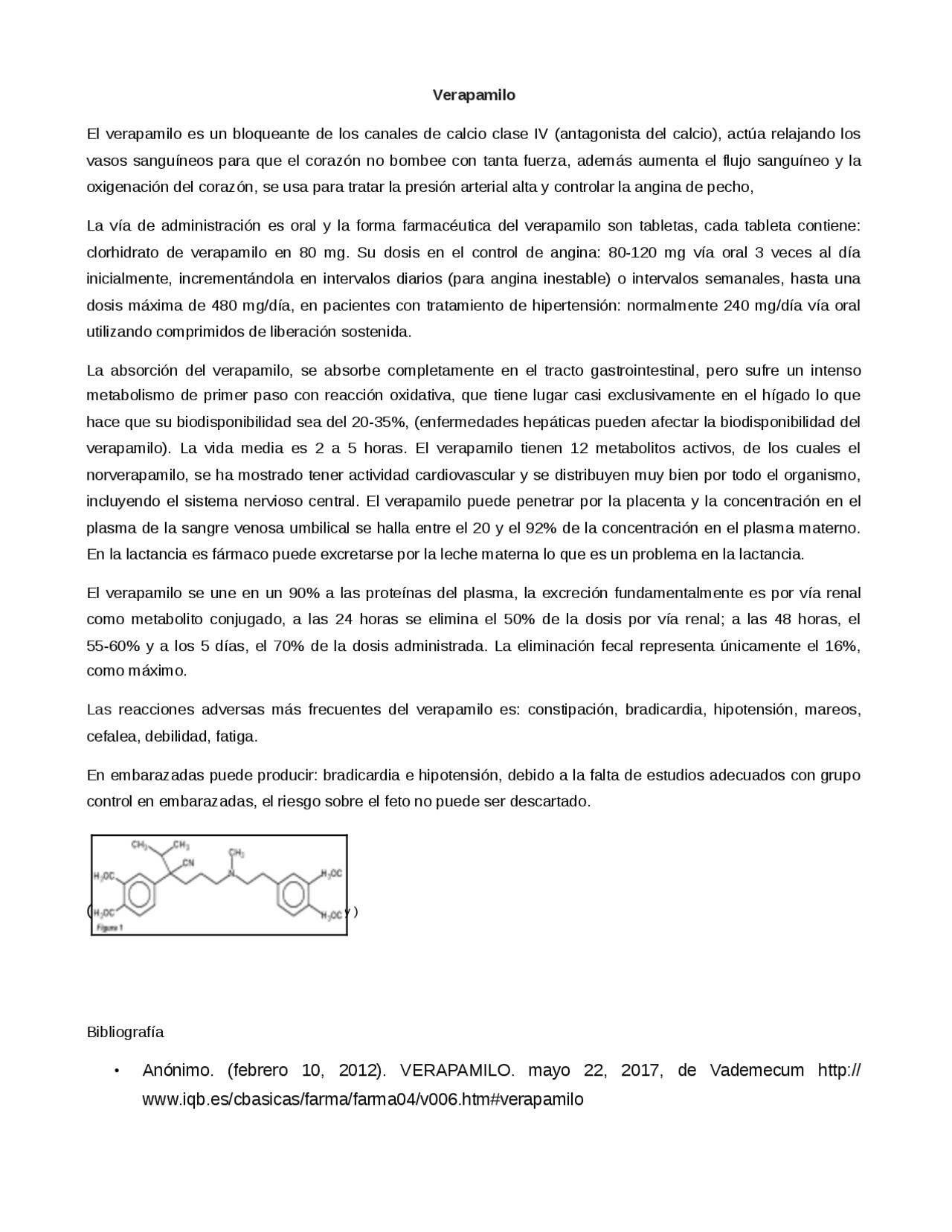 Verapamilo, fármaco. - Docsity