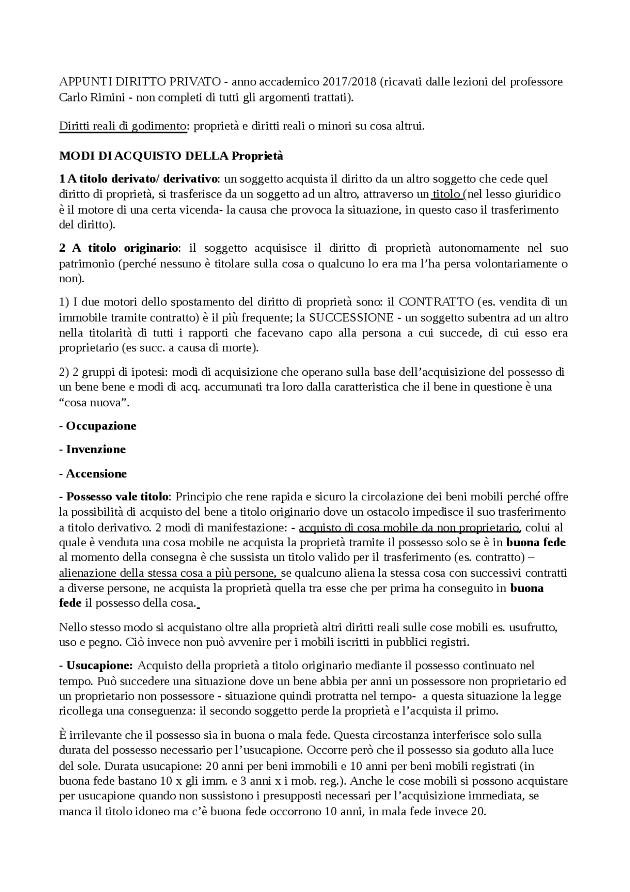 Appunti Diritto Privato Rimini Docsity