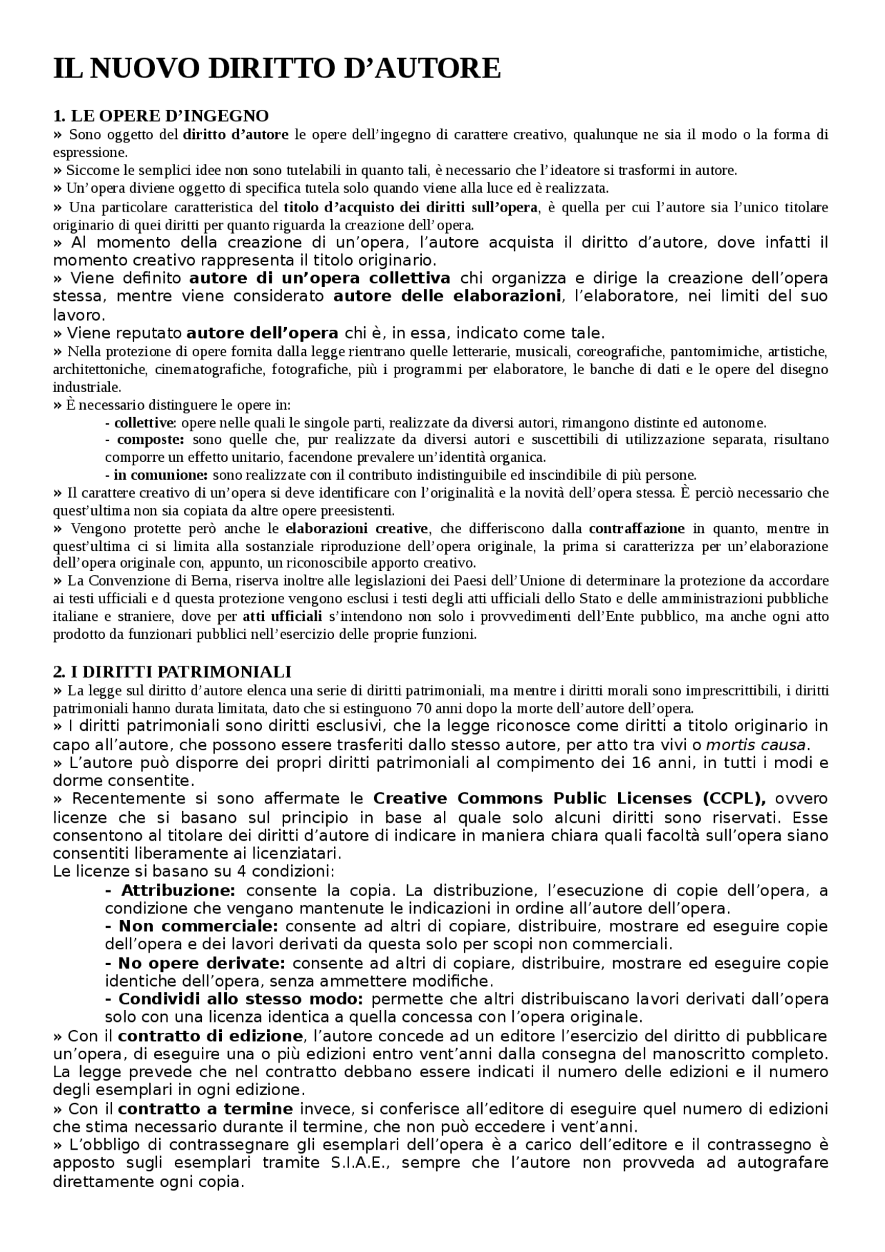 Il Nuovo Diritto Dautore Riassunto Docsity
