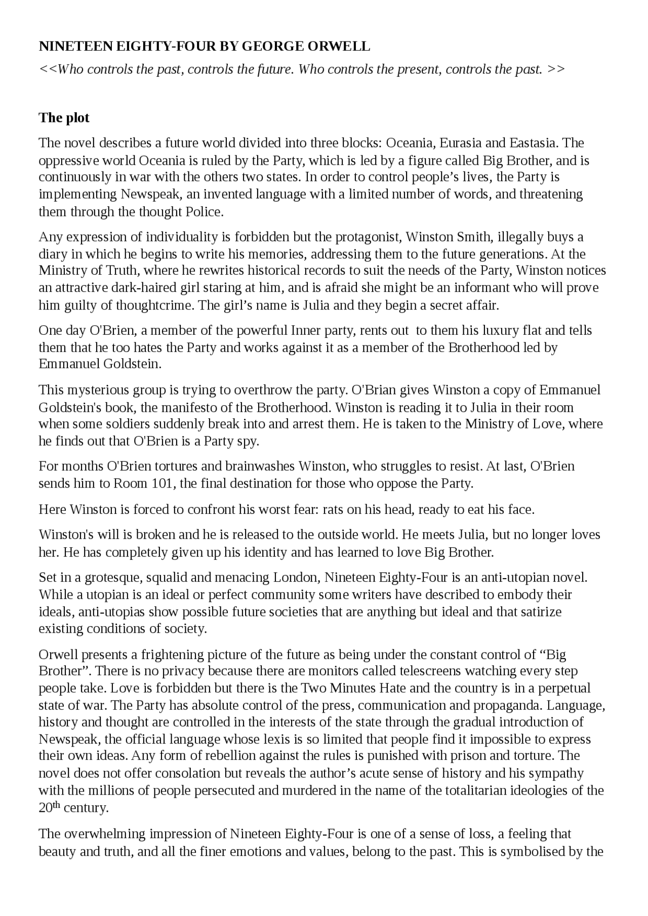 Nineteen Eighty-Four - Docsity