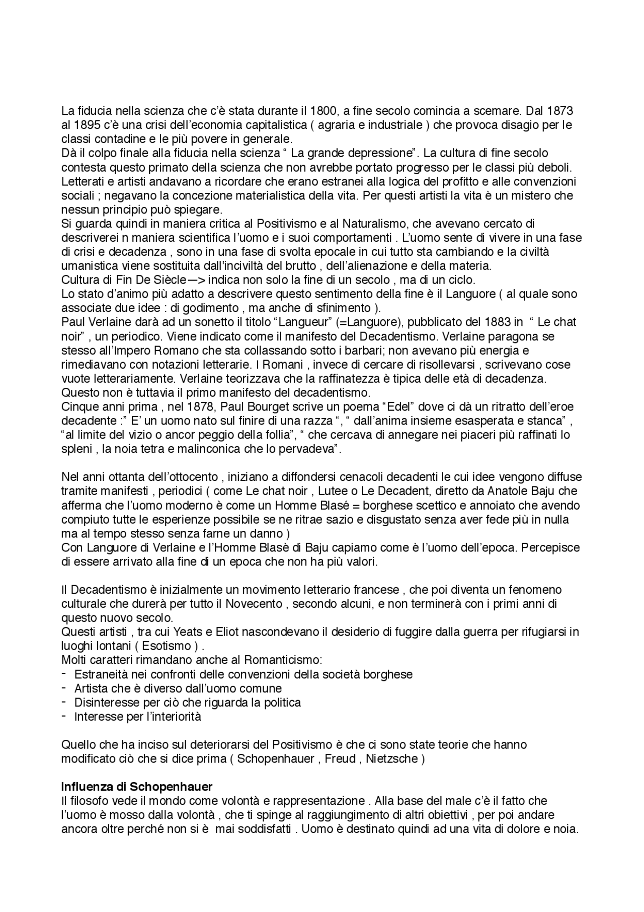Decadentismo Poeti Vari E Opere Docsity