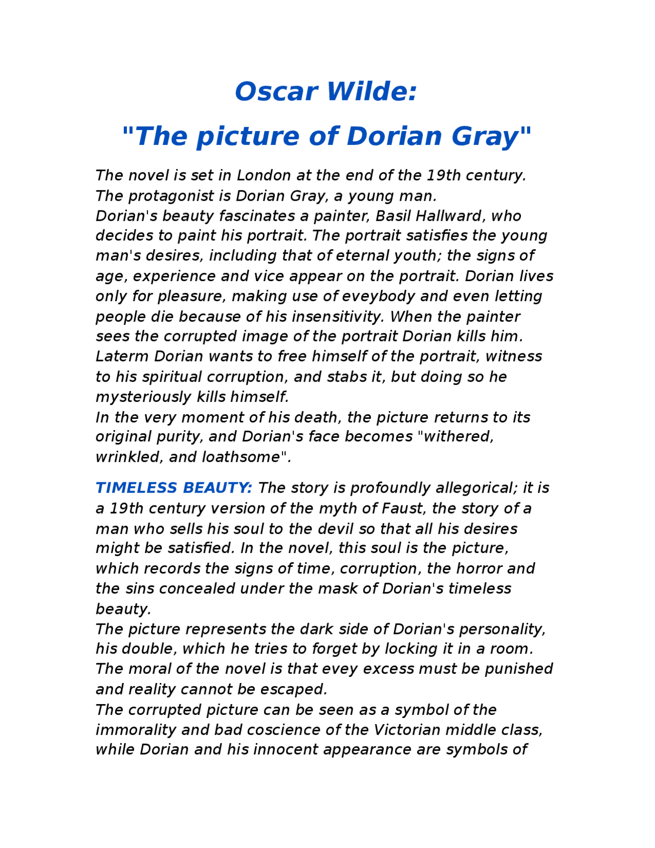 The Picture Of Dorian Gray Docsity