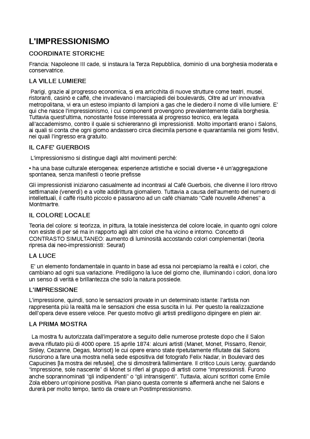 Impressionismo E Post Impressionismo Docsity